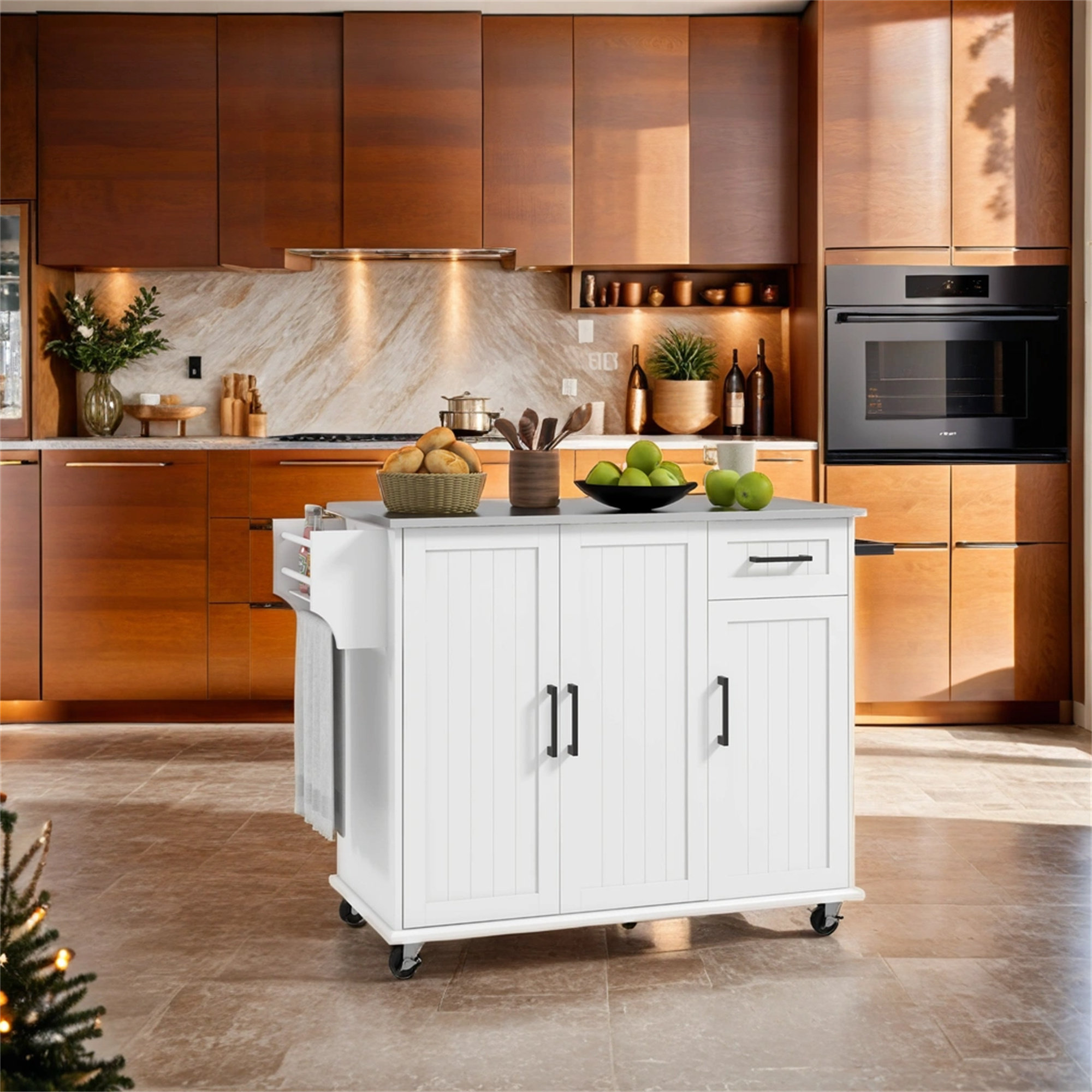 Red Barrel Studio® Enzleigh Kitchen Island with Stainless Steel Top ...