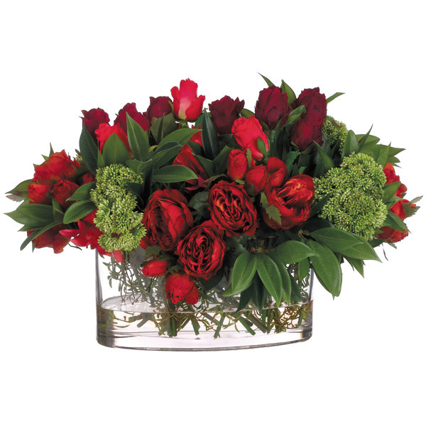 Allstate Floral Rose/Dahlia In Oval Glass Vase | Wayfair