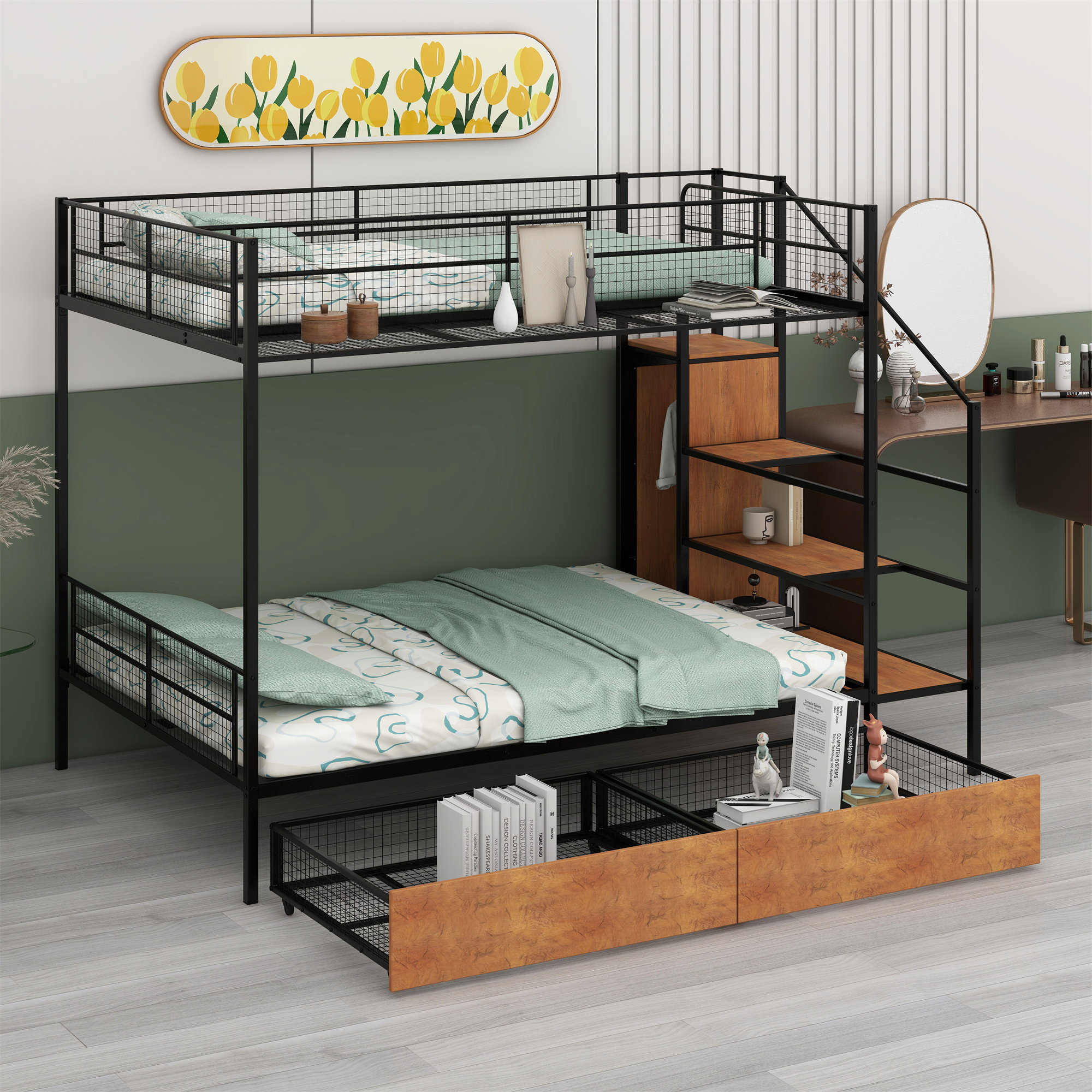 Mason & Marbles Metal Bunk Bed With Drawer And Lateral Storage Ladder ...