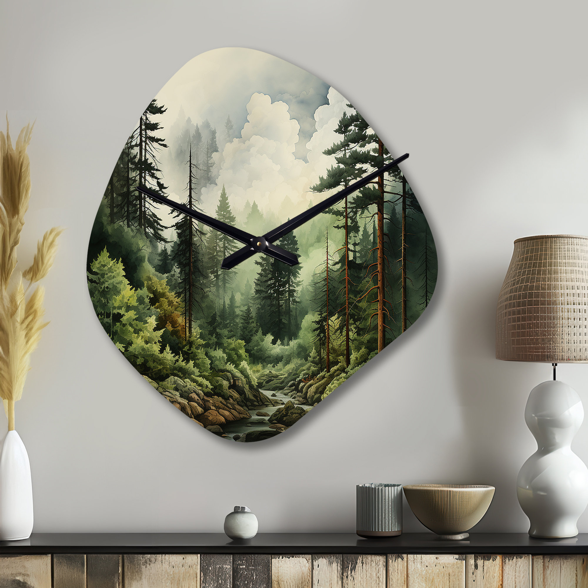 Design Art Pine Tree Forest - Nebula Shape Unique Tree Pine Wall Clock - Wayfair Canada