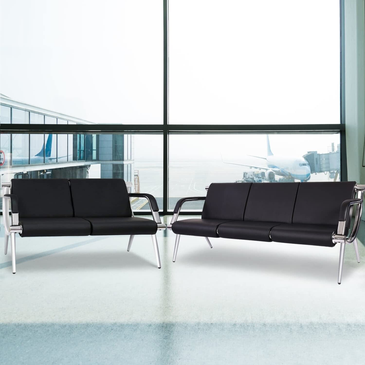 Kinbor Faux Leather Seat Tandem Seating with Metal Frame | Wayfair