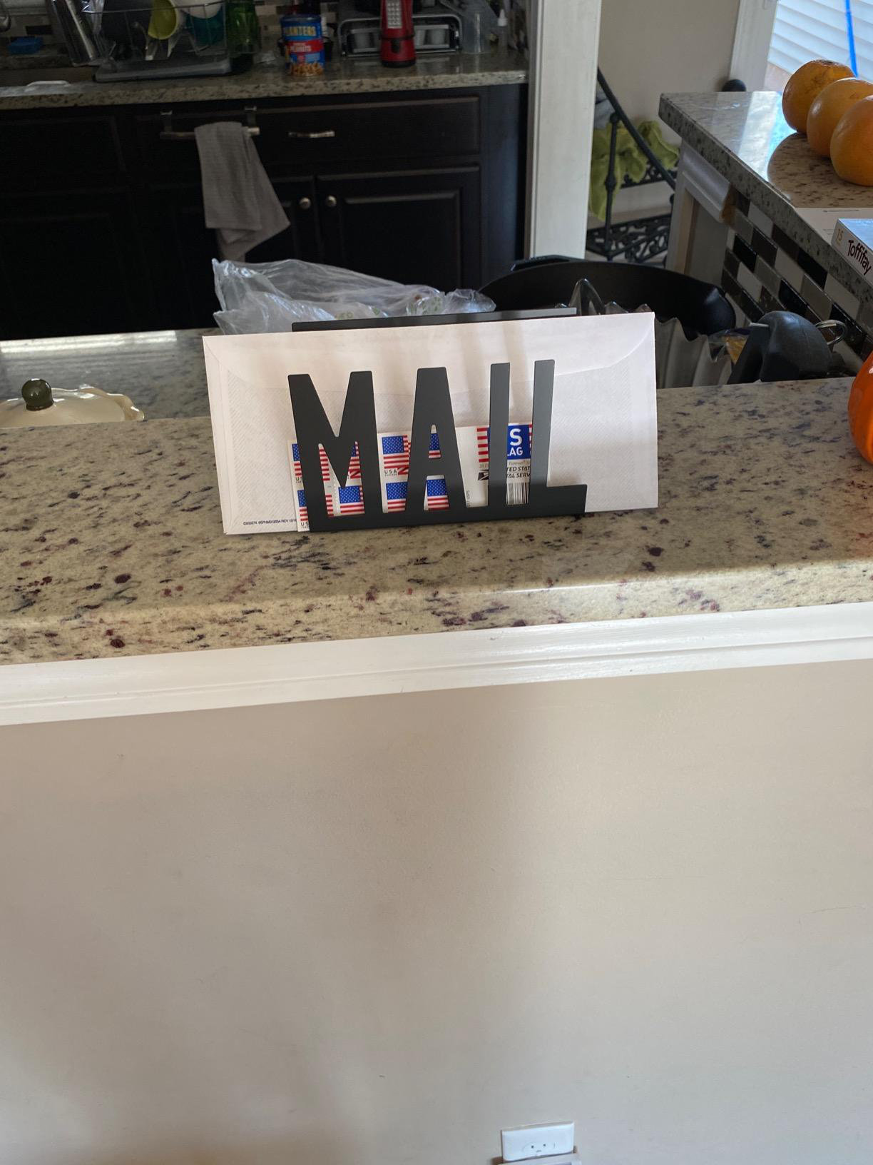 Ebern Designs Modern Black Metal Mail Holder Countertop Organizer with ...