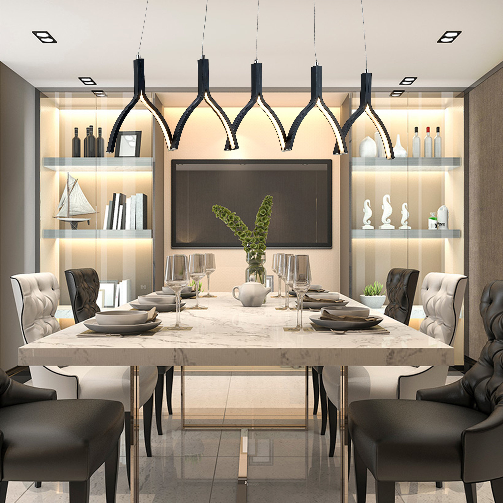 Brayden Studio® 5 Light Led Array Pendant, In Black Finish | Wayfair