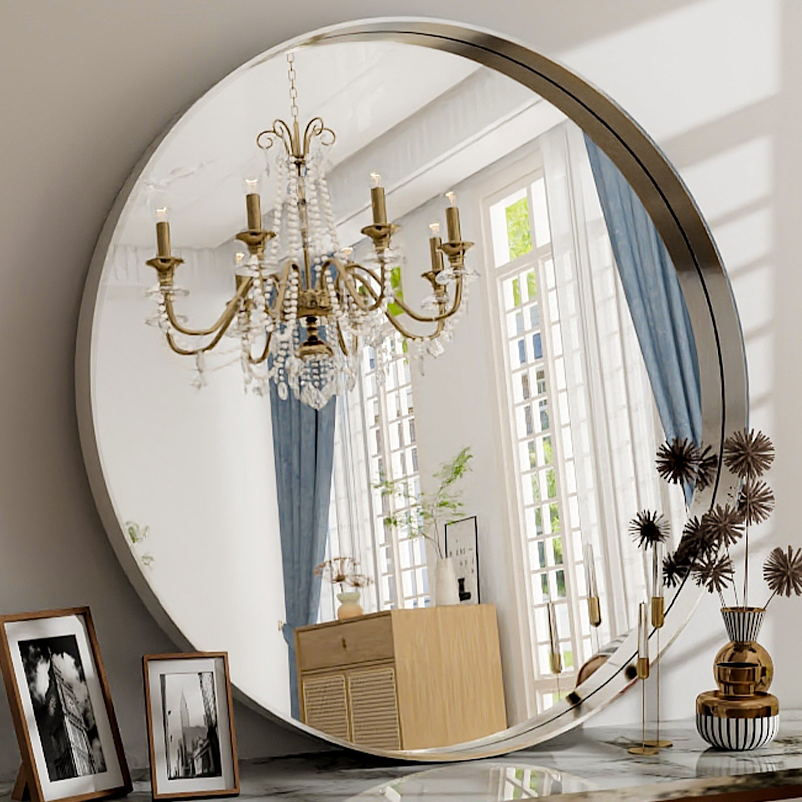 Mercer41 Mordern-Design Round Deep Framed Waterproof Bathroom Mirror ...