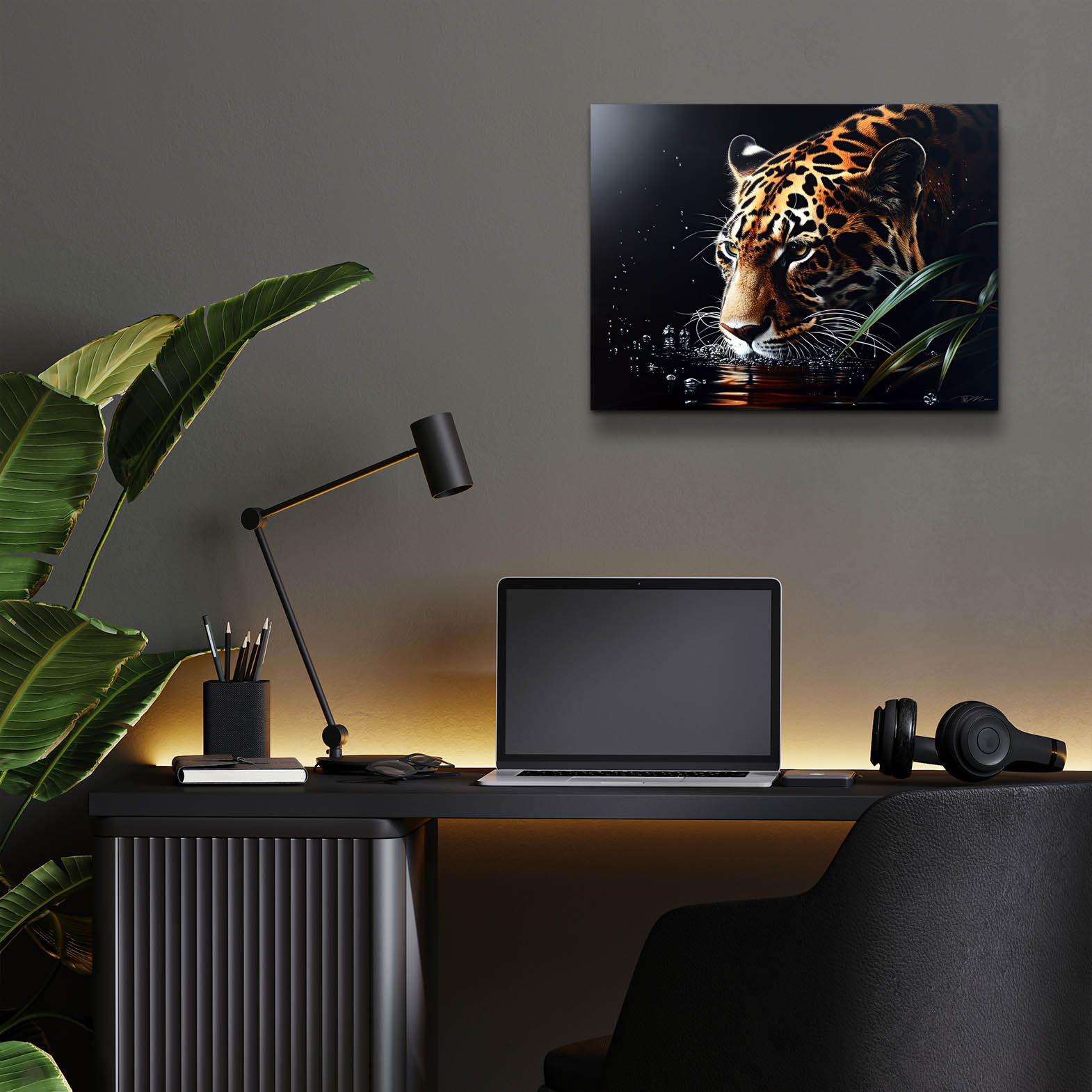 Ebern Designs 'Leopard In Water Lurking' by Momart Acrylic Glass Wall ...