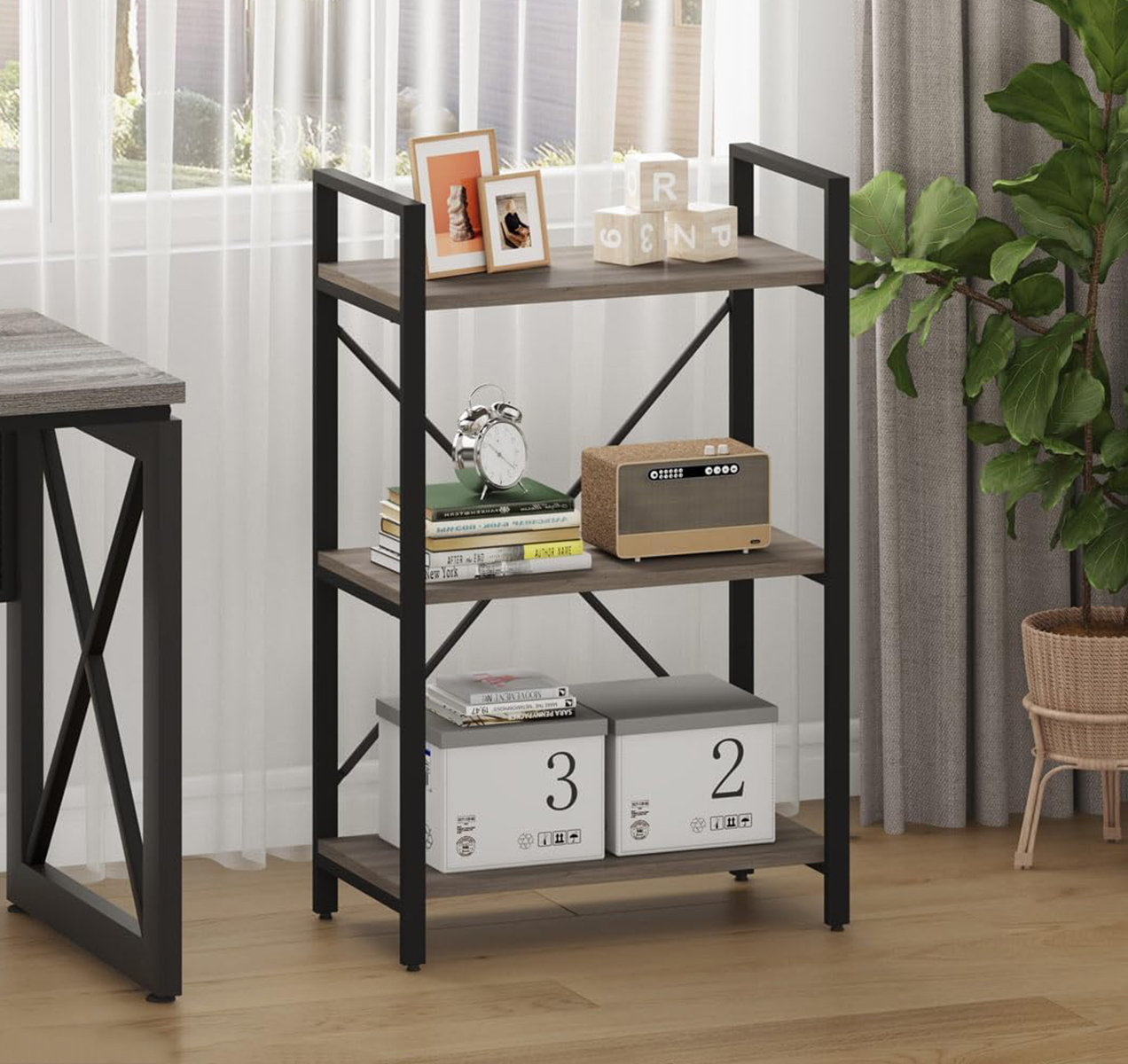 17 Stories 3 Tier Bookshelf, Small Rustic Book Shelf, Short Industrial ...