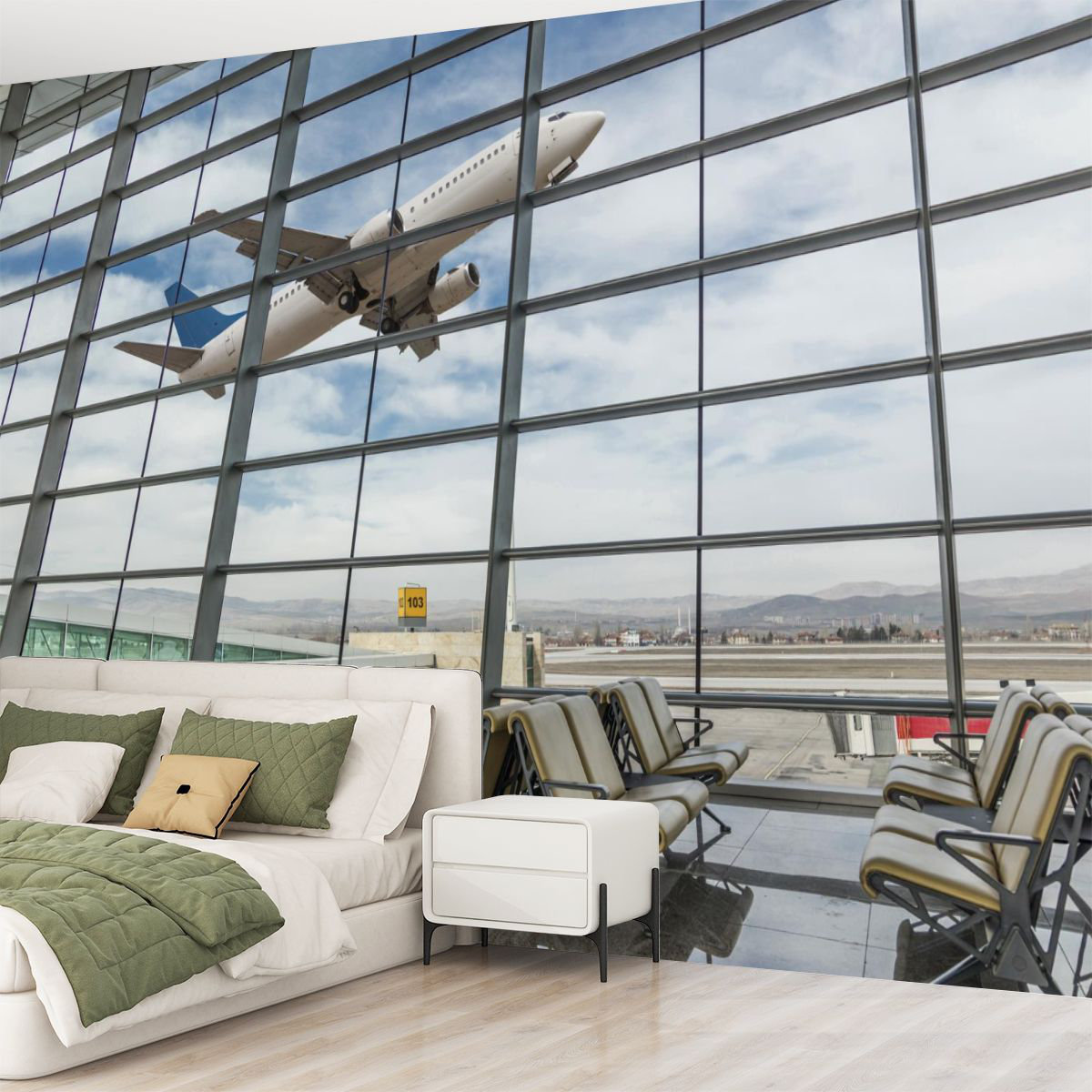 Ebern Designs Peel and Stick Canvas Wallpaper Wall Mural Airport ...