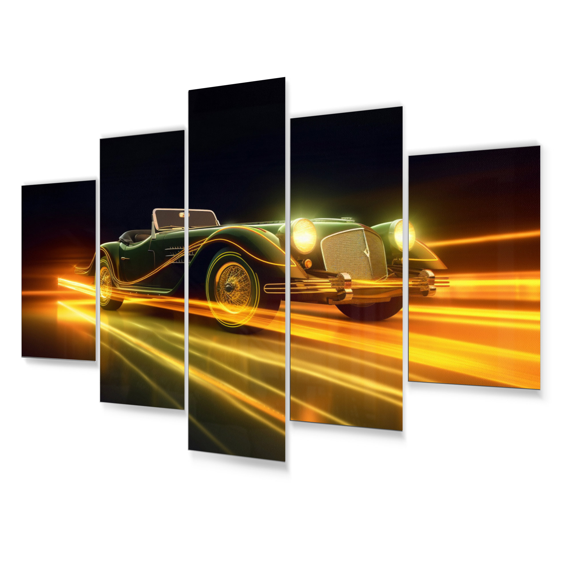 17 Stories Yellow Neon Classic Car - Neon Car Metal Wall Decor Set ...