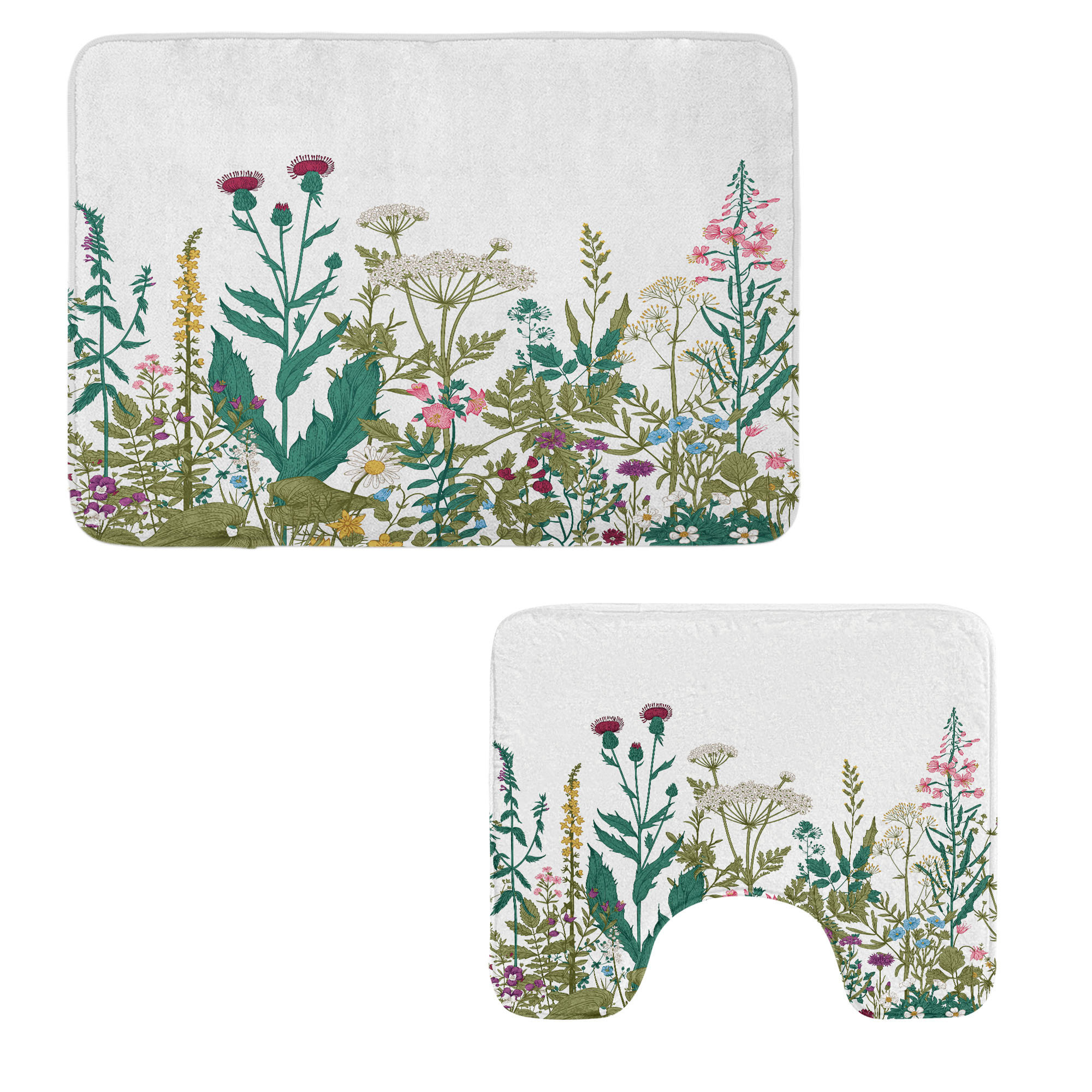 Dakota Fields Flower Bathroom Rug Set 2 Pieces Rectangle & Contour Mats ...