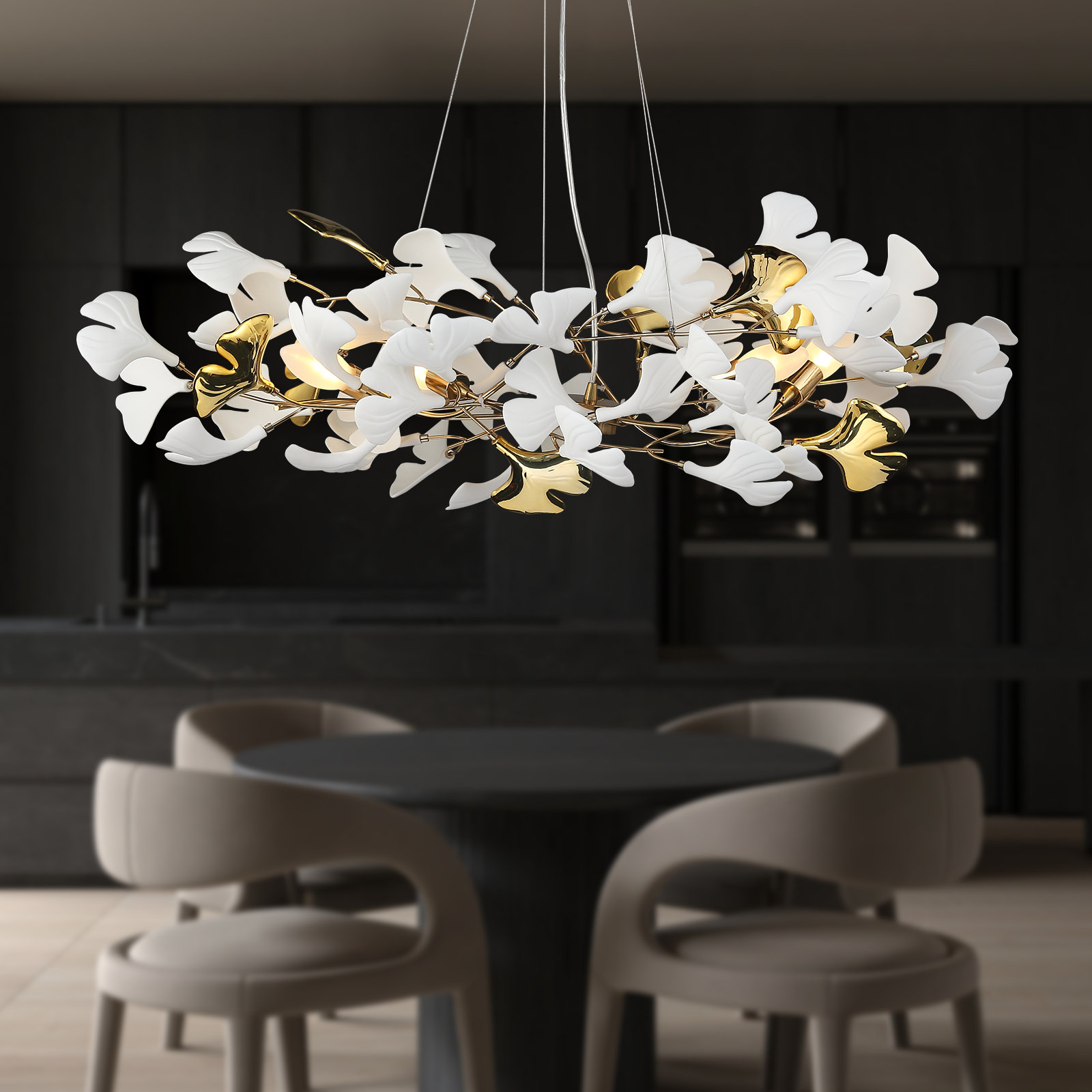 Akari Lanterns Ceramic Ginkgo Leaf Chandelier Lighting, D31.5" | Perigold