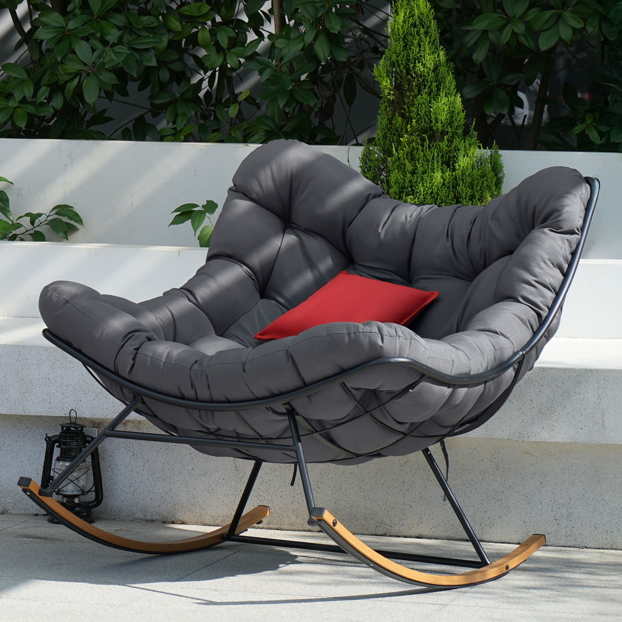 George Oliver Oversized Rocking Chair, Wide Rocking Lounger With Extra ...