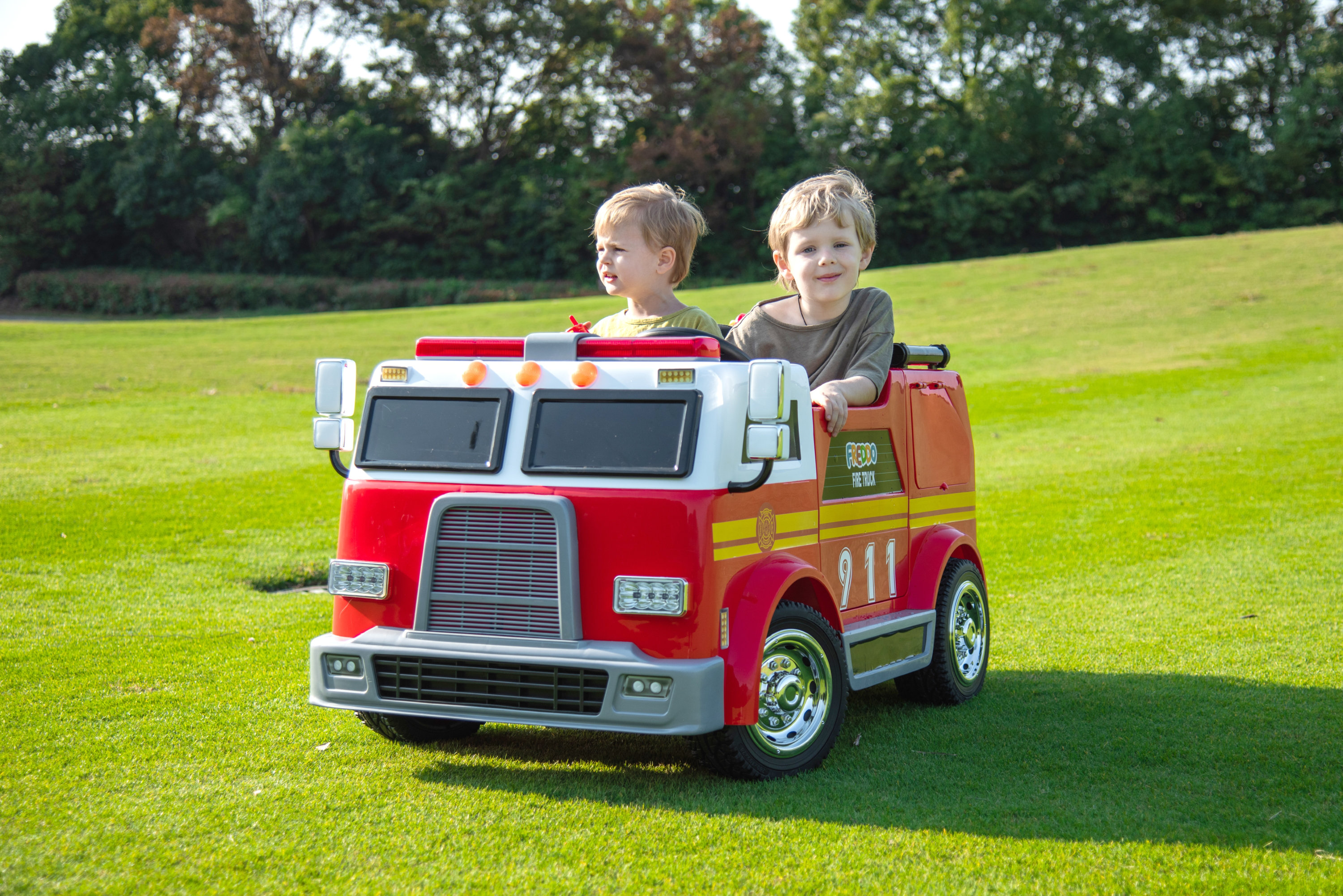 Freddo 24 Volt 2 Seater Fire Department Battery Powered Ride on Toy ...