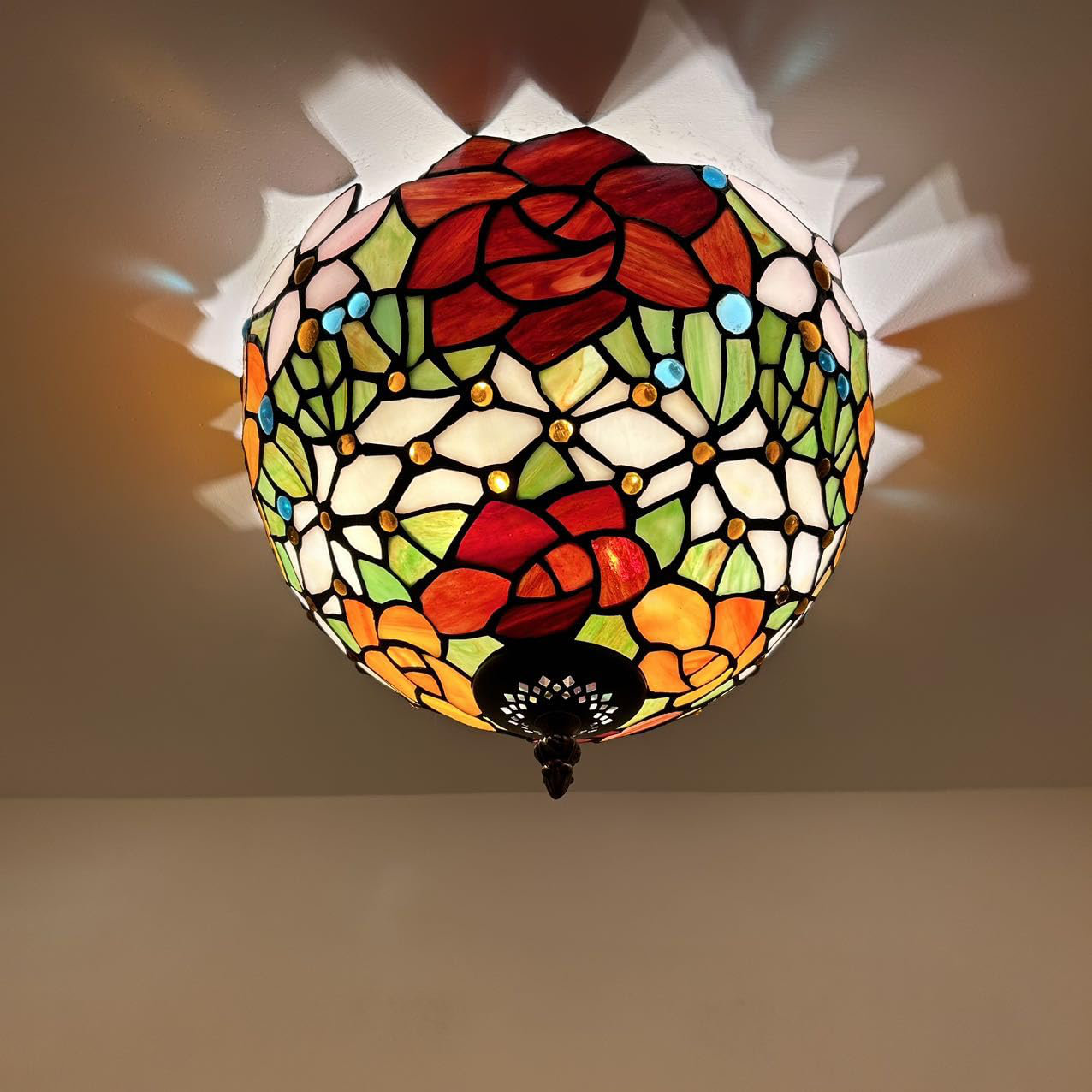 Astoria Grand Tiffany Ceiling Lights Fixture Red Orange Stained Glass ...