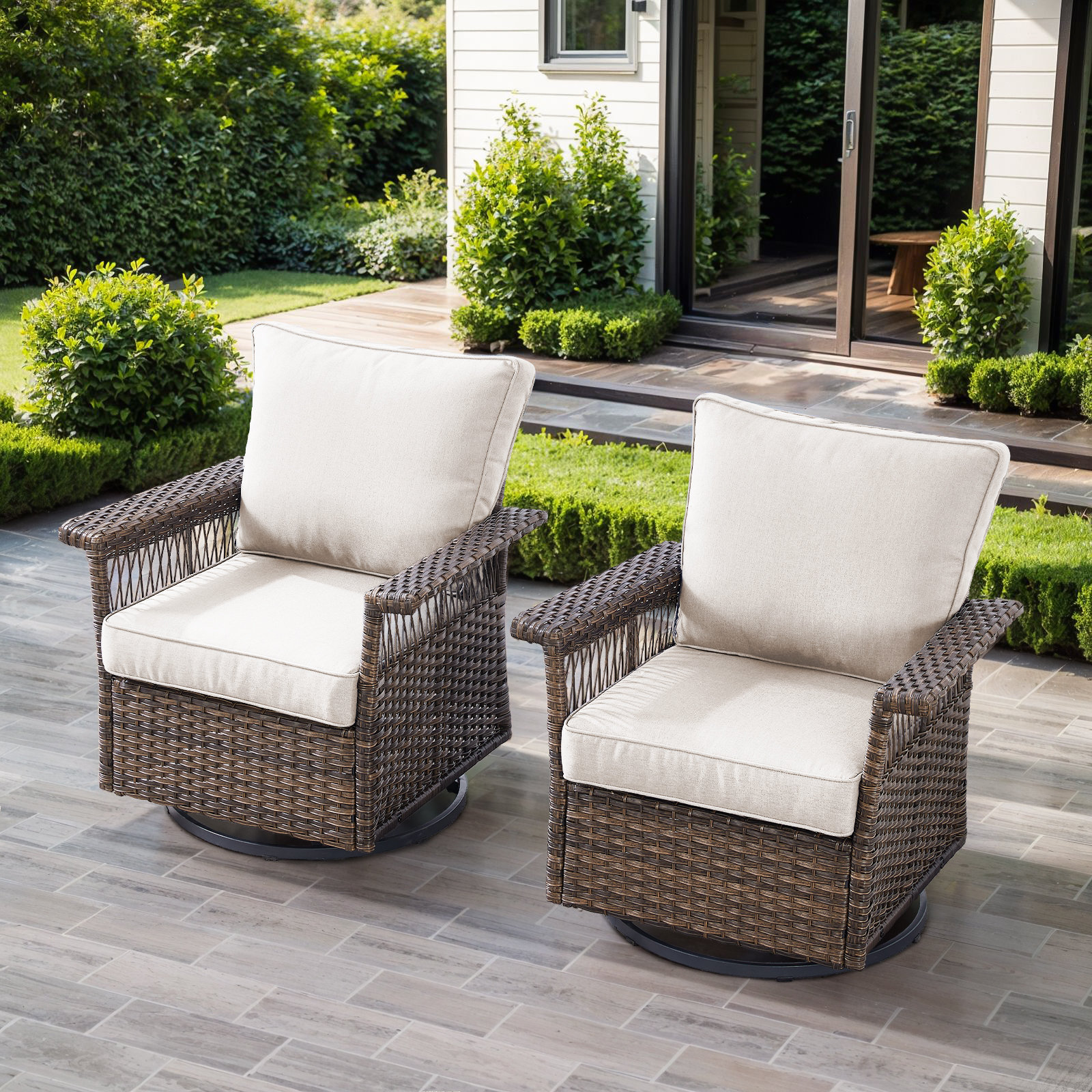 Lark Manor™ Outdoor PE Wicker Swivel Patio Rocking Chair With Cushions ...