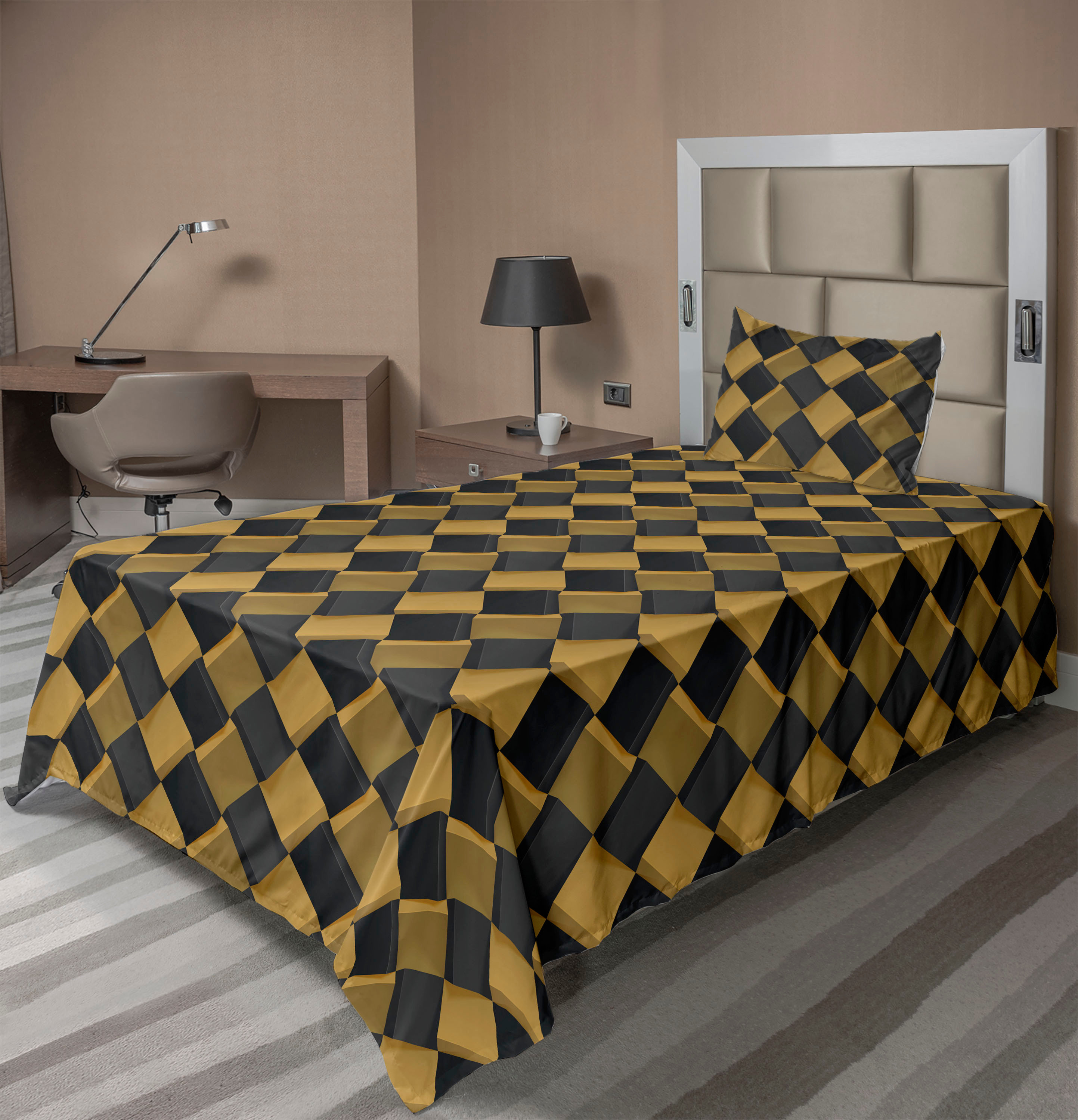 Ambesonne Checkered Sheet Set Vintage Square Pattern Charcoal Grey Pale ...