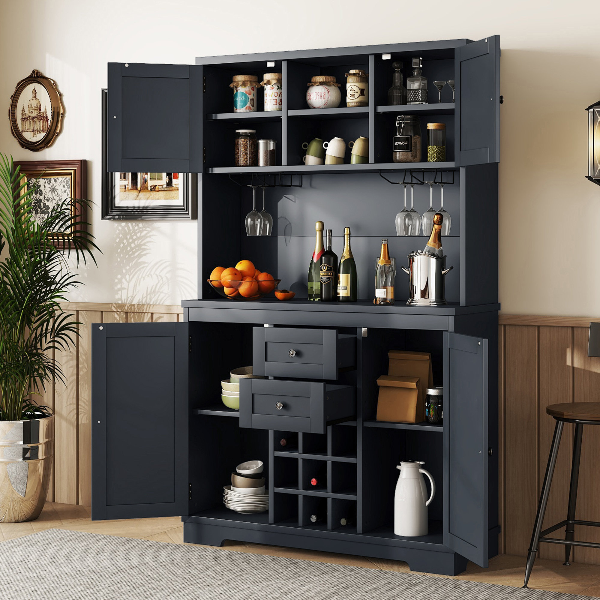 August Grove® Coffee Bar Cabinet Kitchen Cabinet With Storage ...