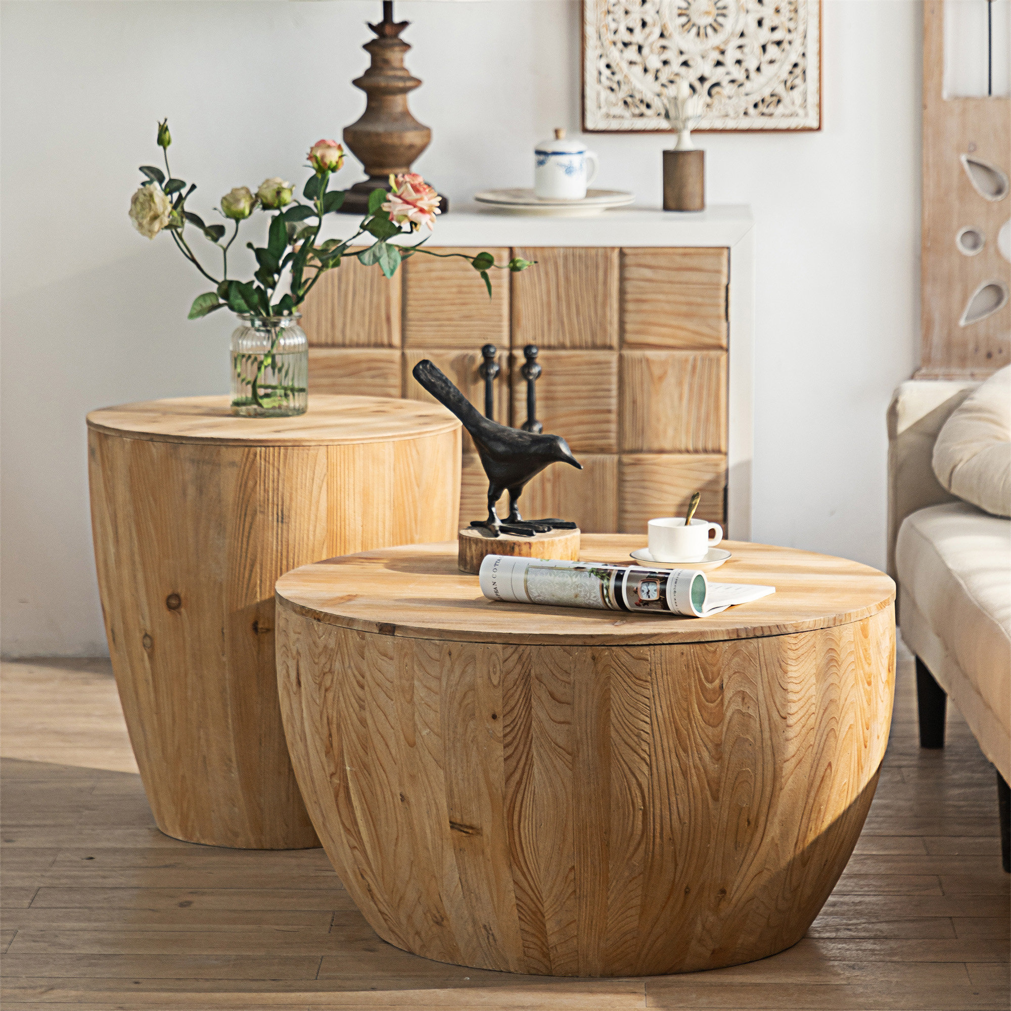 Loon Peak® Vintage Style Bucket Shaped Coffee Table Set For Office ...
