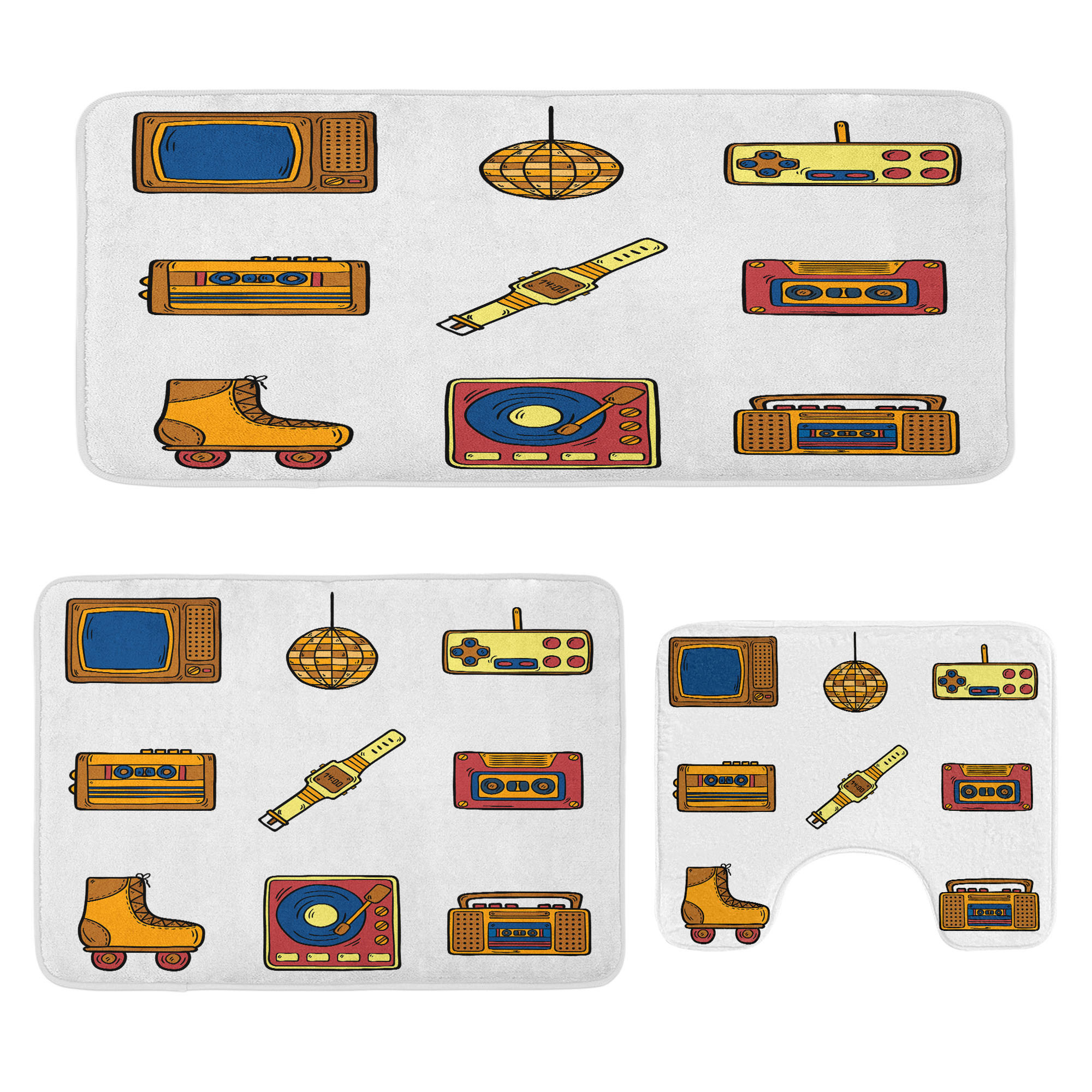 East Urban Home Mustard Navy Bathroom Rug Set 3 Pieces U-Shape ...