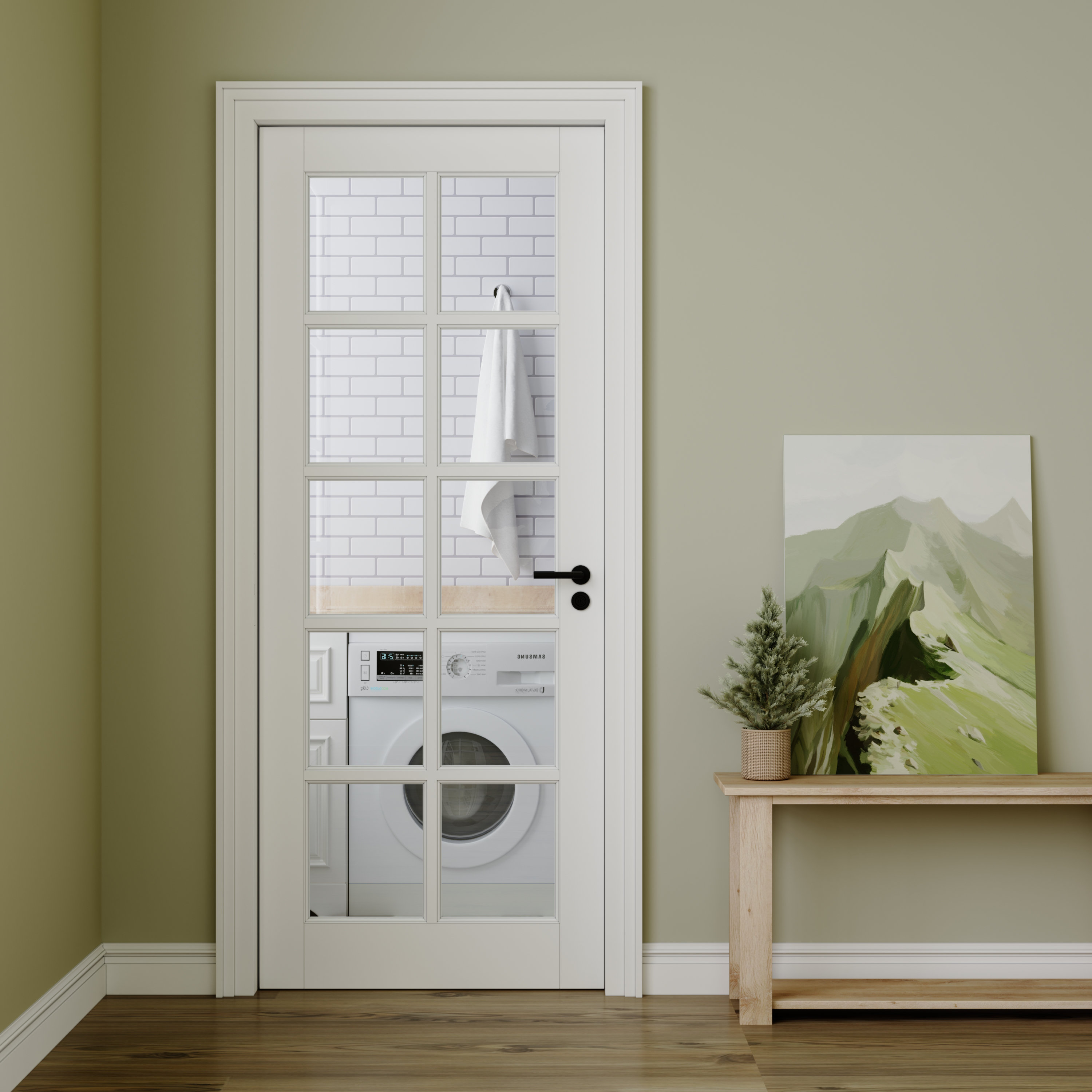 Ark Design Interior Clear Glass Door 10 Lite Primed Pantry Slab Door Solid Core Modern Standard