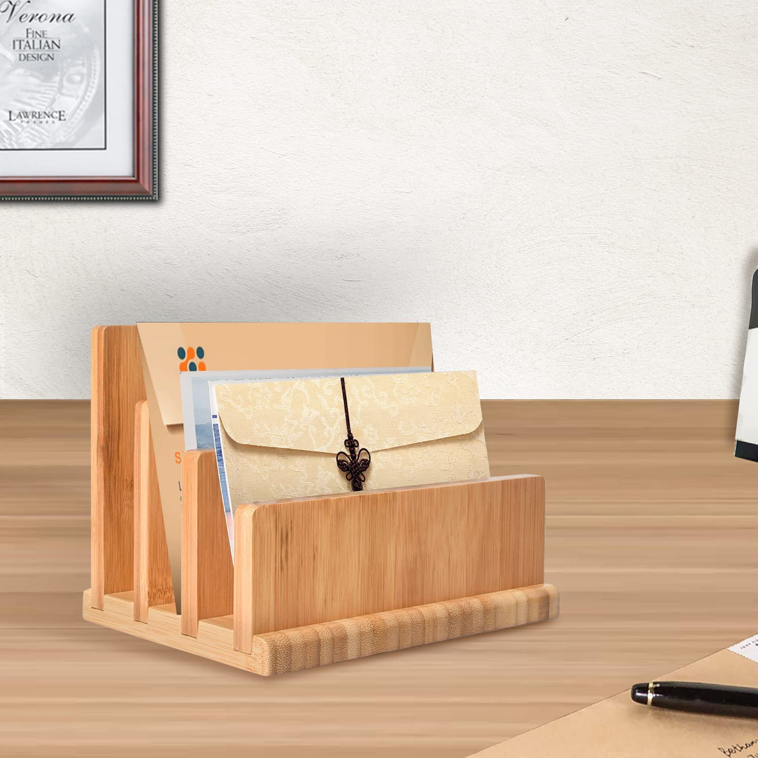 BOJUNTAN Bamboo Mail Organizer With Rubber Feets, Vertical Desk Letter ...