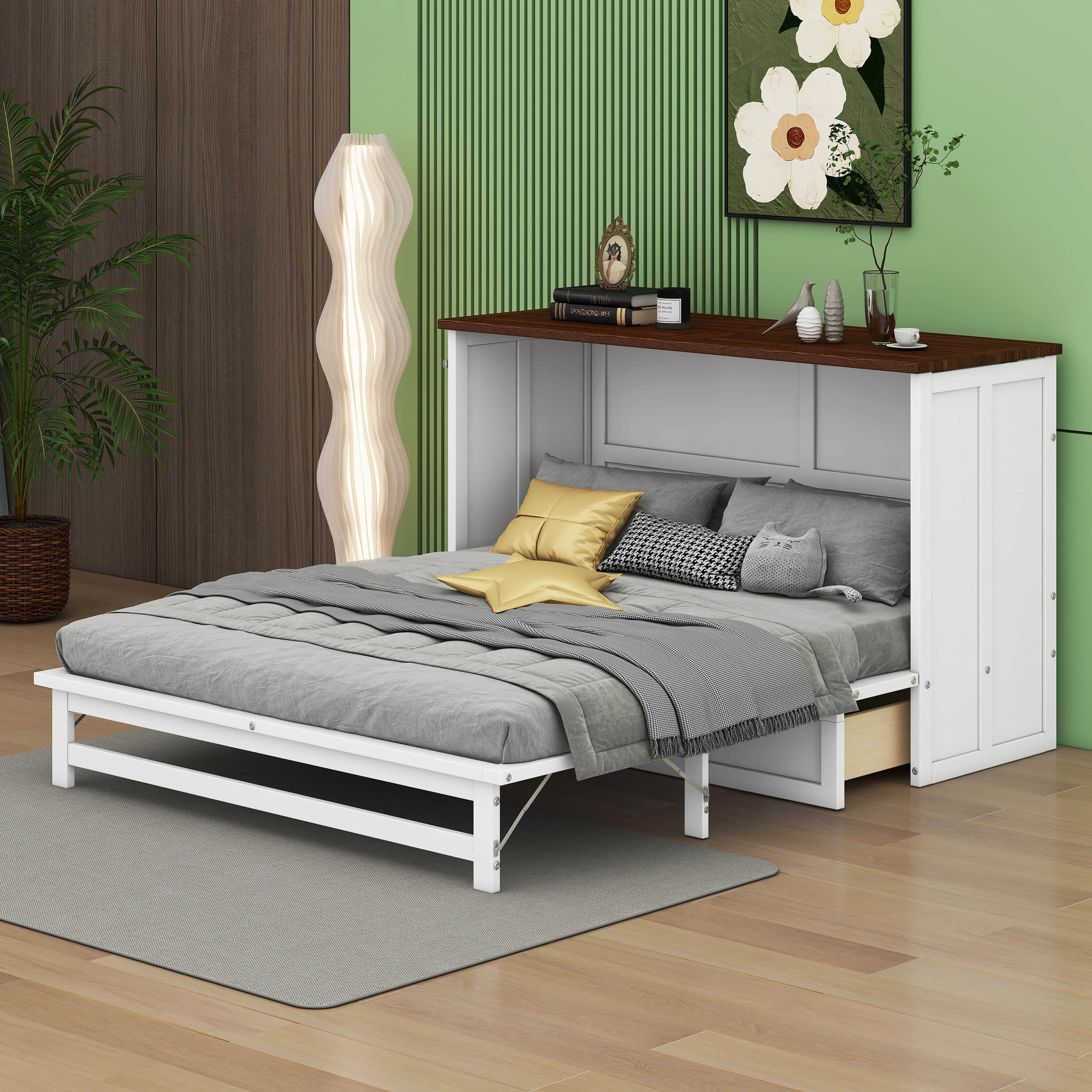 Red Barrel Studio® Pabby Solid Pine Murphy Bed Chest with Charging ...