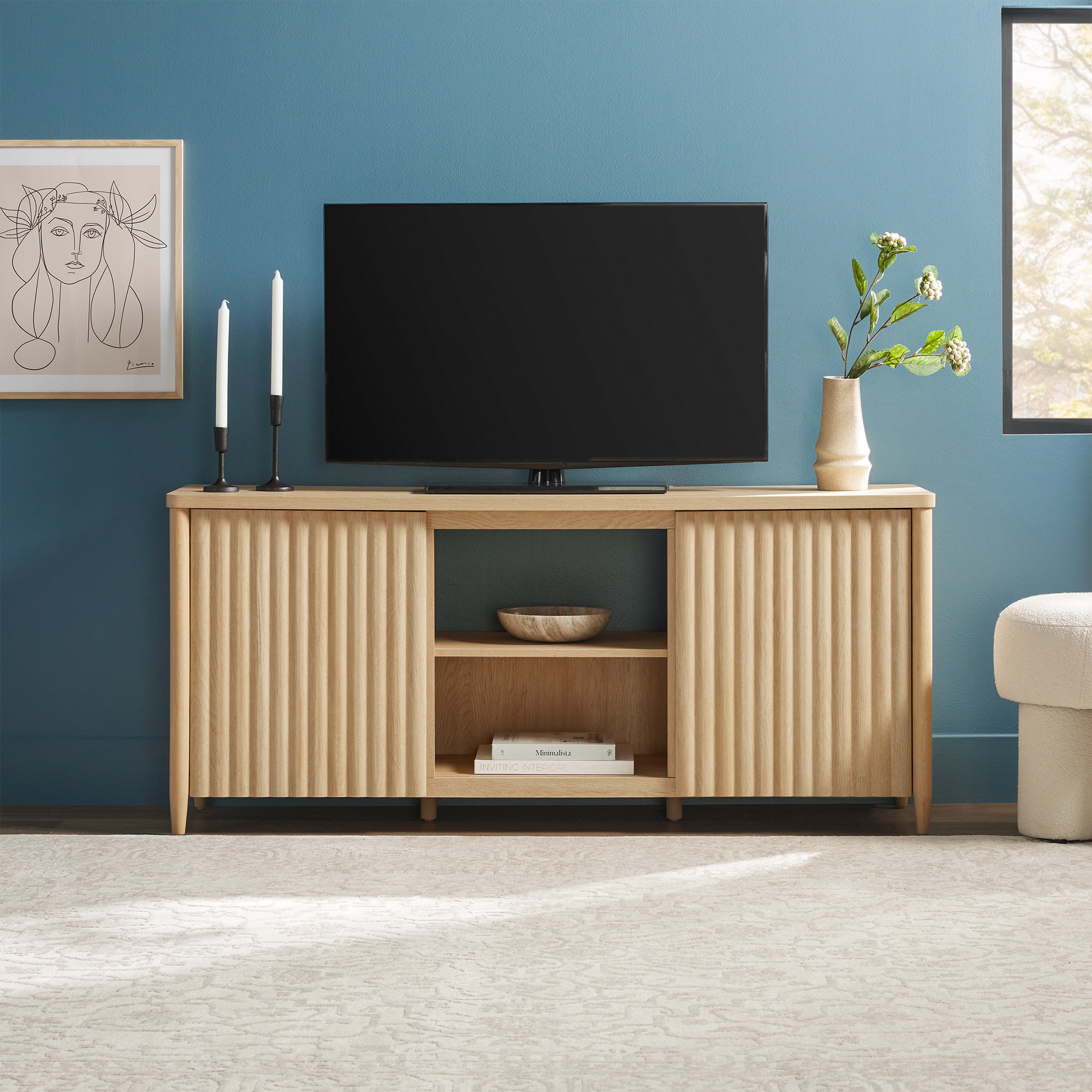 Loon Peak Scandinavian Reeded TV Stand with Open Storage & Reviews ...