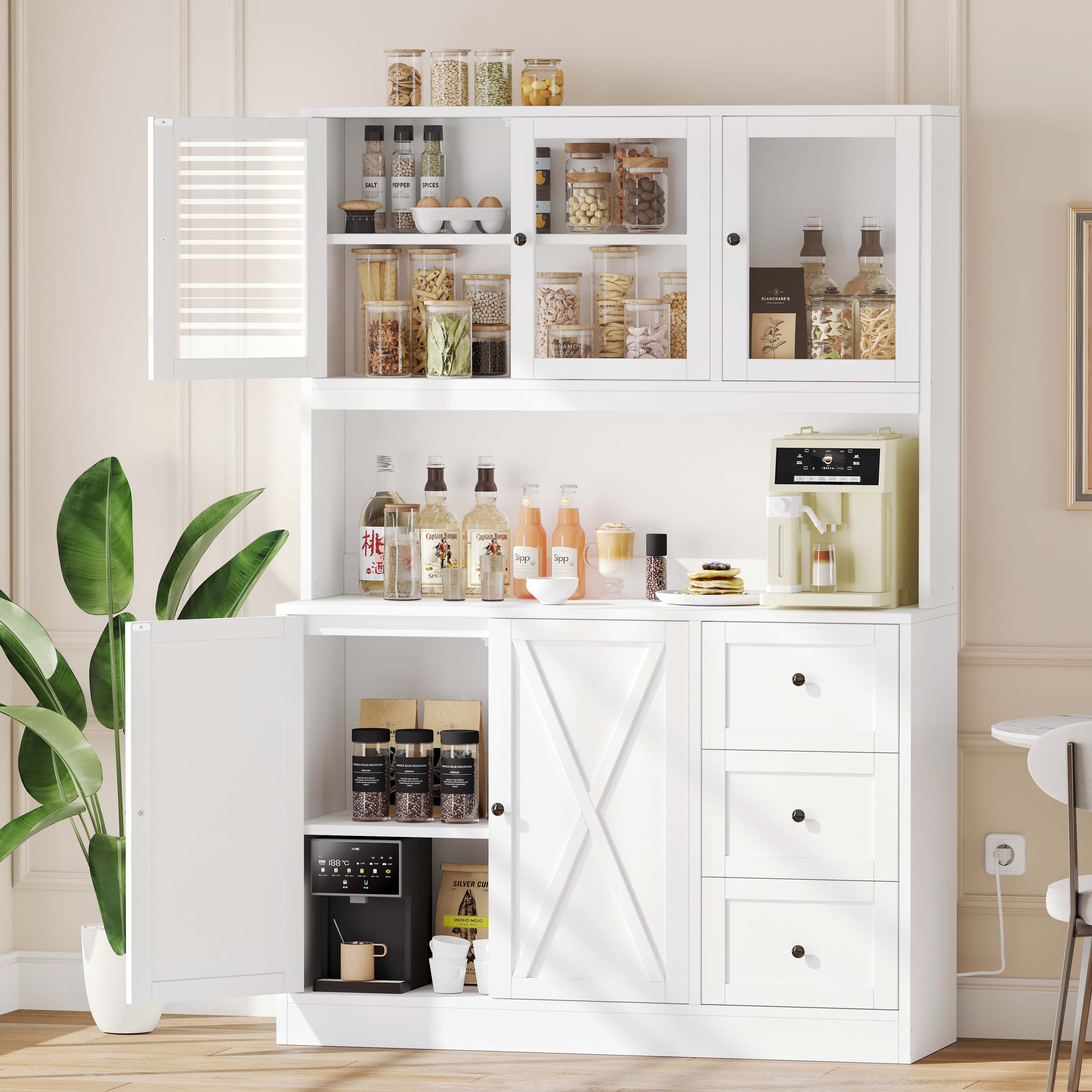 Gracie Oaks Lachanta 70.9'' Kitchen Pantry with Charging Station ...