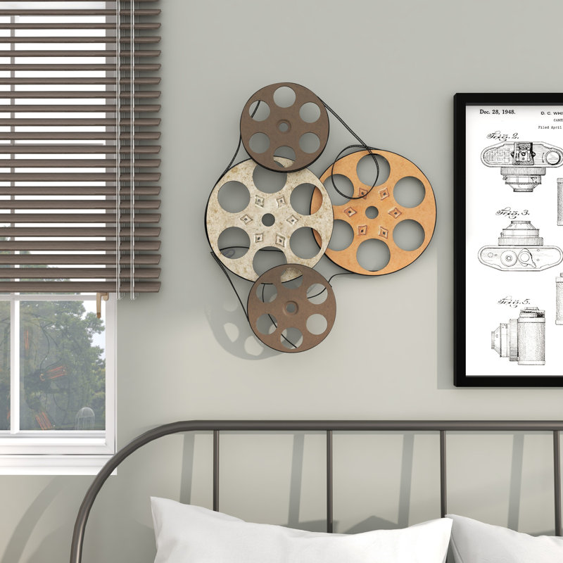 Williston Forge Metal Vintage Movie Reel Film Home Multi Colored Wall ...