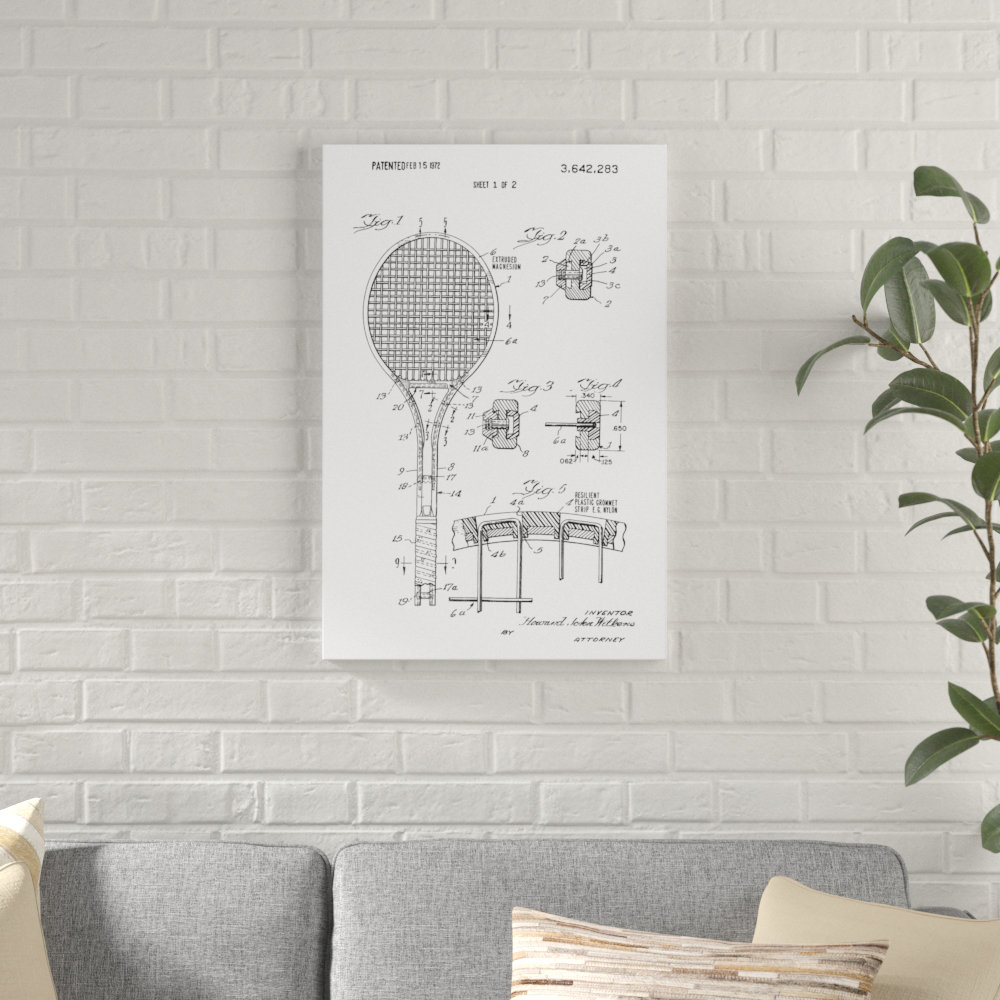 Williston Forge 'Vintage Tennis Racket Patent' Graphic Art Print on ...