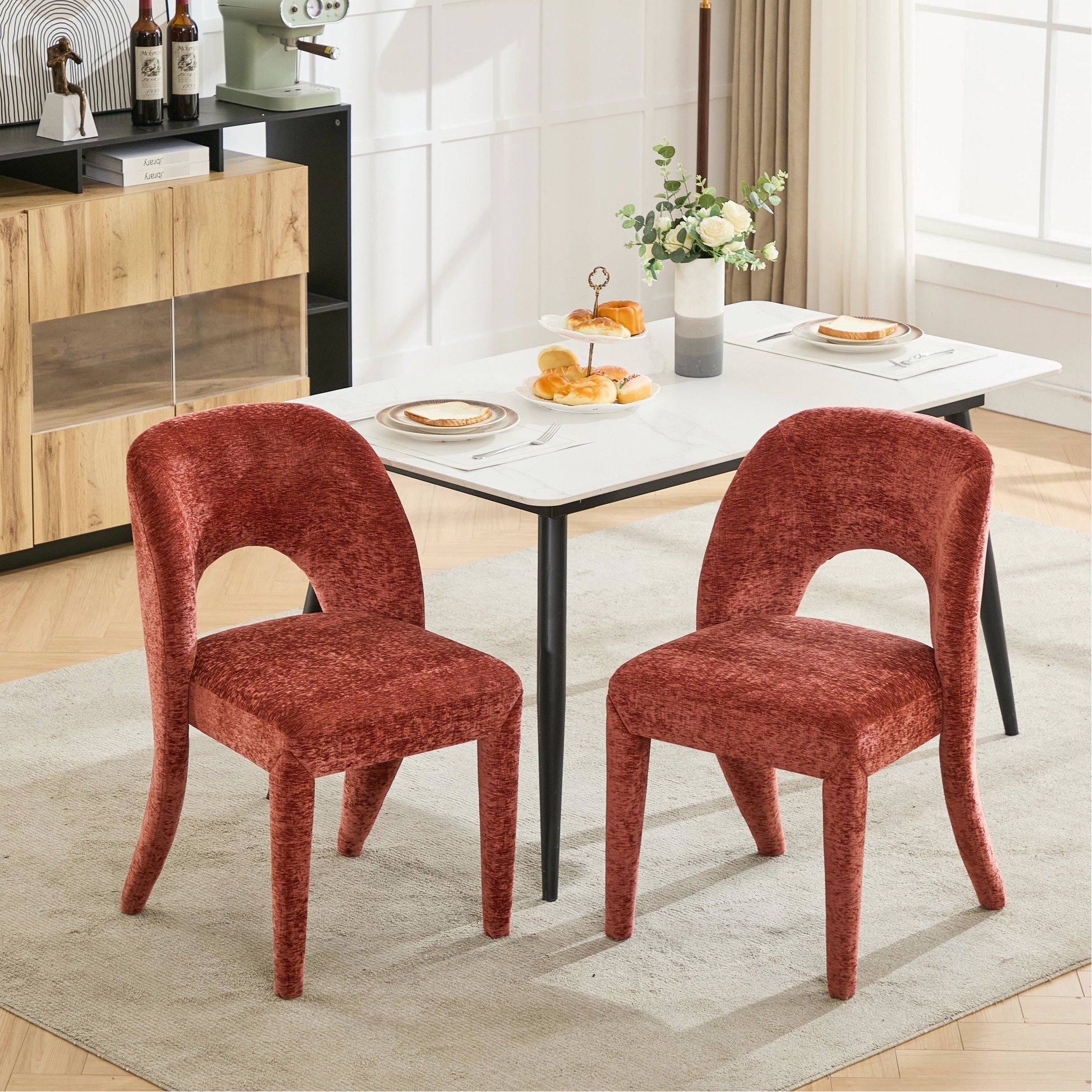 Hokku Designs Ravenwood Indoor Rose Chenille Dining Chairs With ...