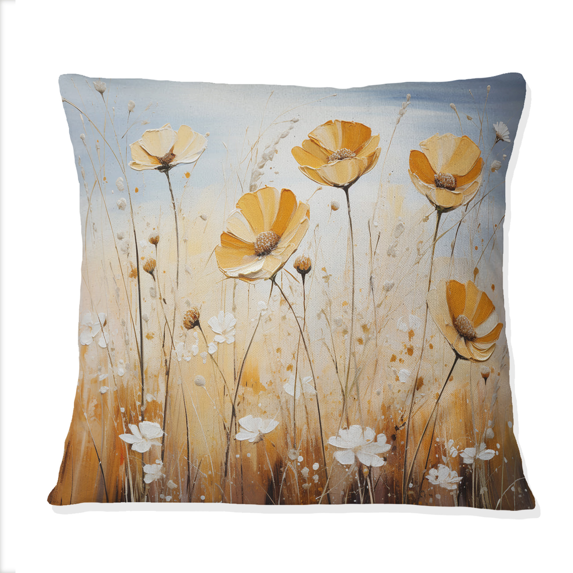 Design Art Meadow Blooming Yellow White Poppy Flowers - Poppies Printed ...