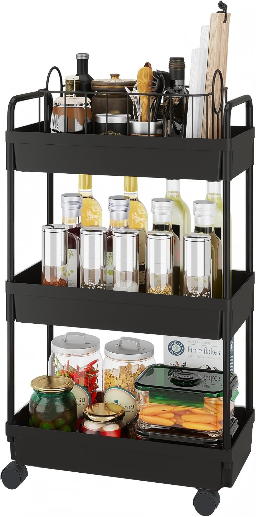 Anadea Rolling Storage Cart 3 Tier Organizer Mobile Shelving Unit Storage Rolling Utility Cart ...