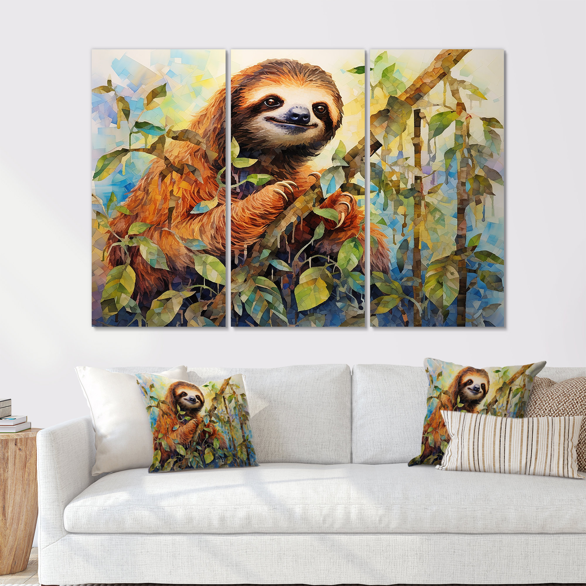 Bungalow Rose Mellow Climbing Sloth I - Sloth Canvas Wall Art Set | Wayfair