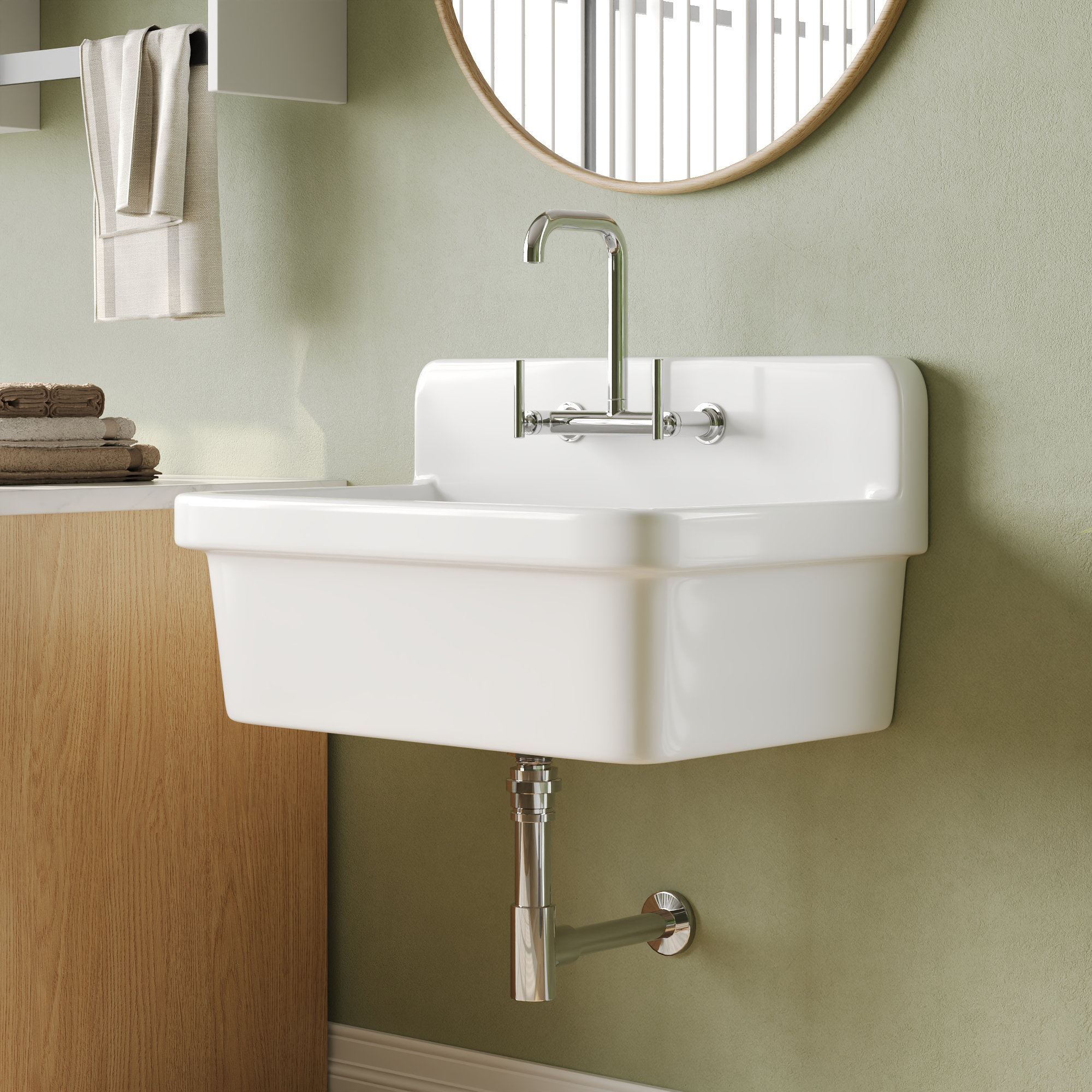 Deervalley 30 Inch Ally Wall Mount Utility Sink White Ceramic Laundry ...