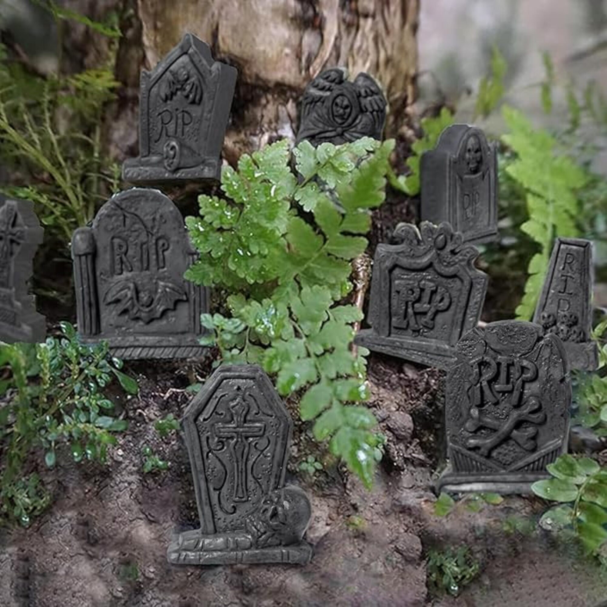 The Holiday Aisle® 12 Pcs Halloween Miniature Tombstones Graveyard ...