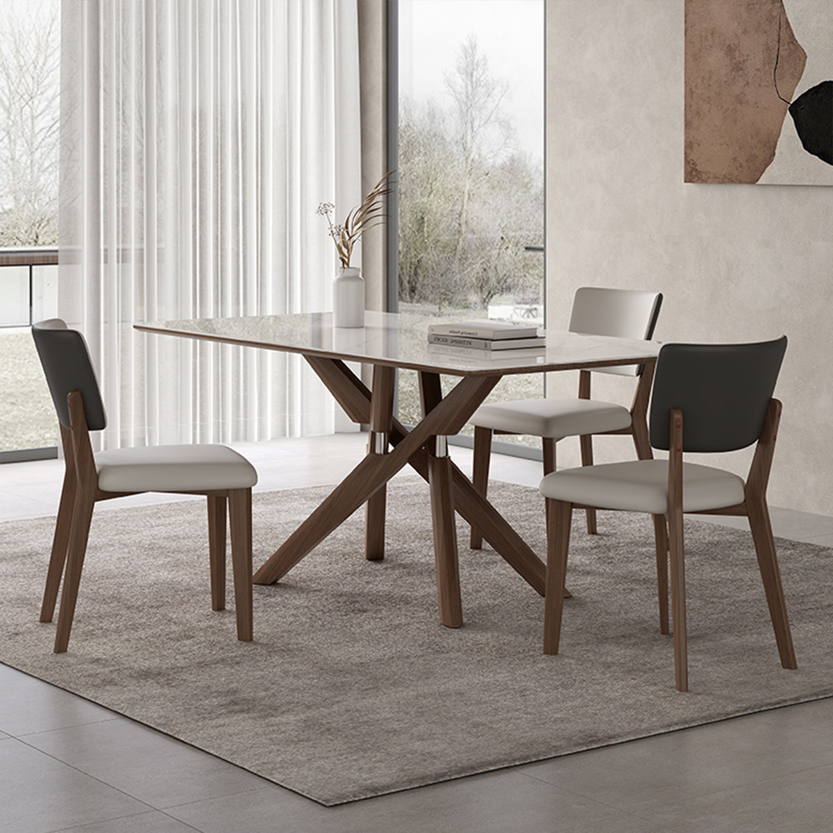 GearGlide Simple Rectangular White Slate Dining Table Sets | Wayfair