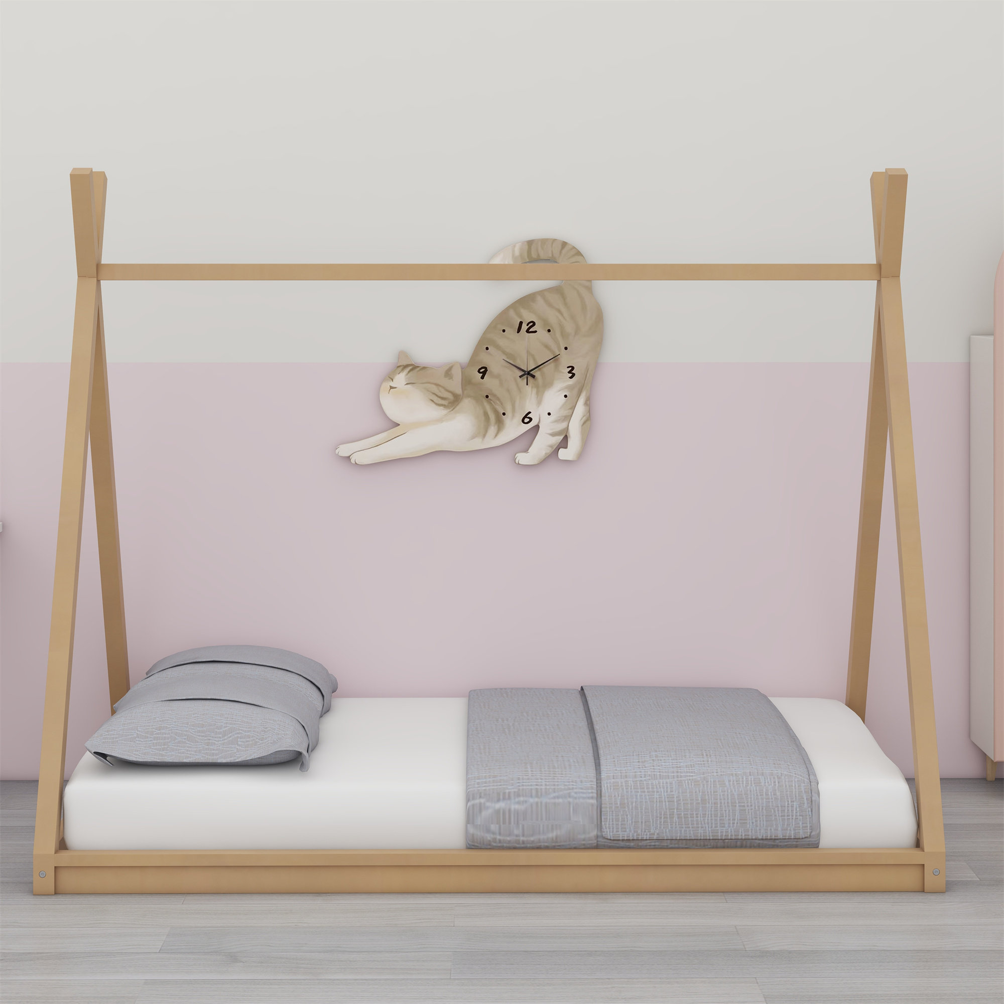 YISONHO Wood Tent Bed For Kids, Montessori Style Low-Floor Bed ,House ...