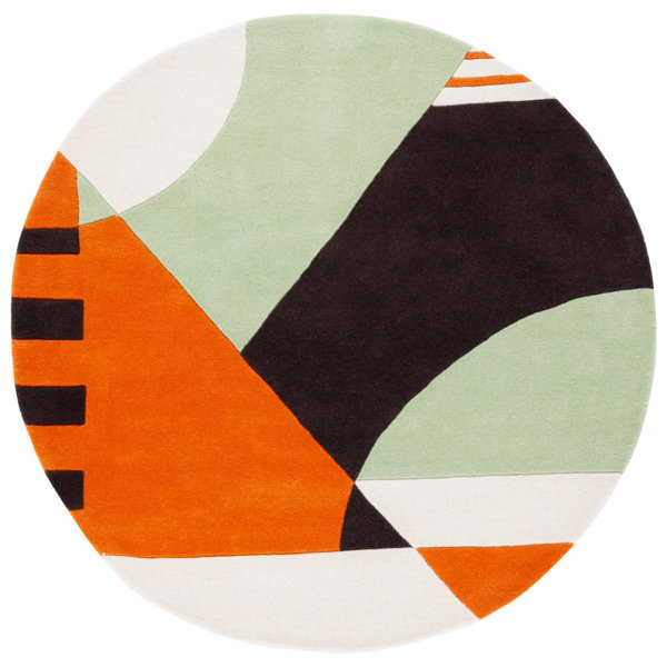 Kazu Hand Tufted Wool Green/Black/Orange Rug | AllModern