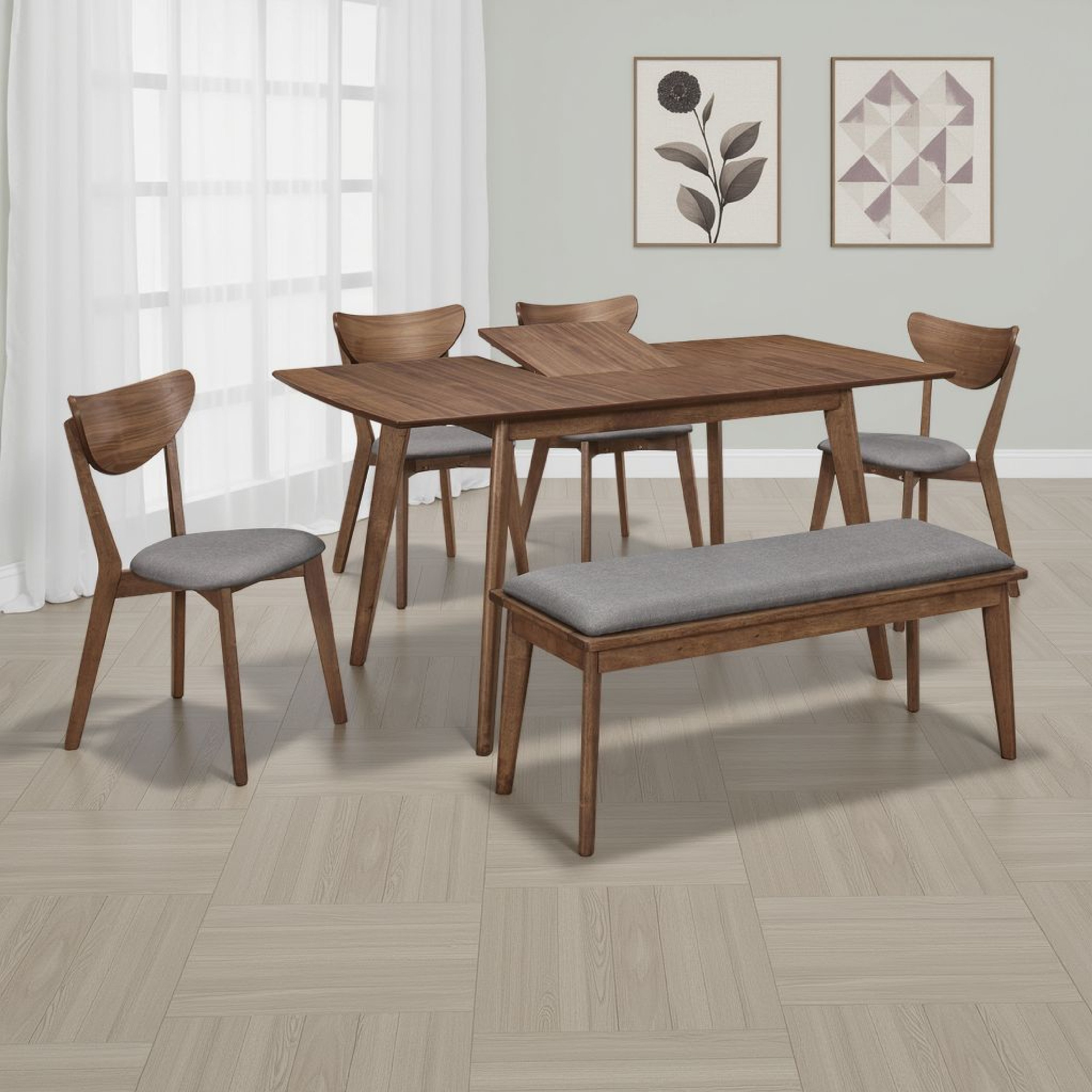 Benjara Relo 6Pc Extendable Dining Table, Bench, 4 Chairs, Walnut Brown ...