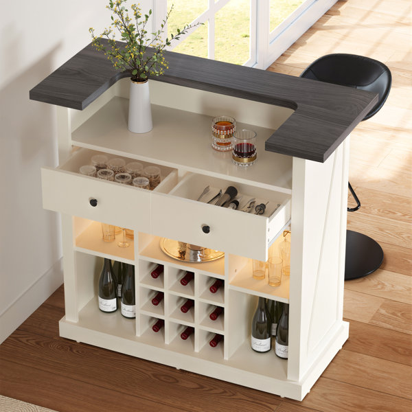 Wrought Studio™ Farmhouse Style 47.2”L Home Bar Unit Liquor Bar Table ...