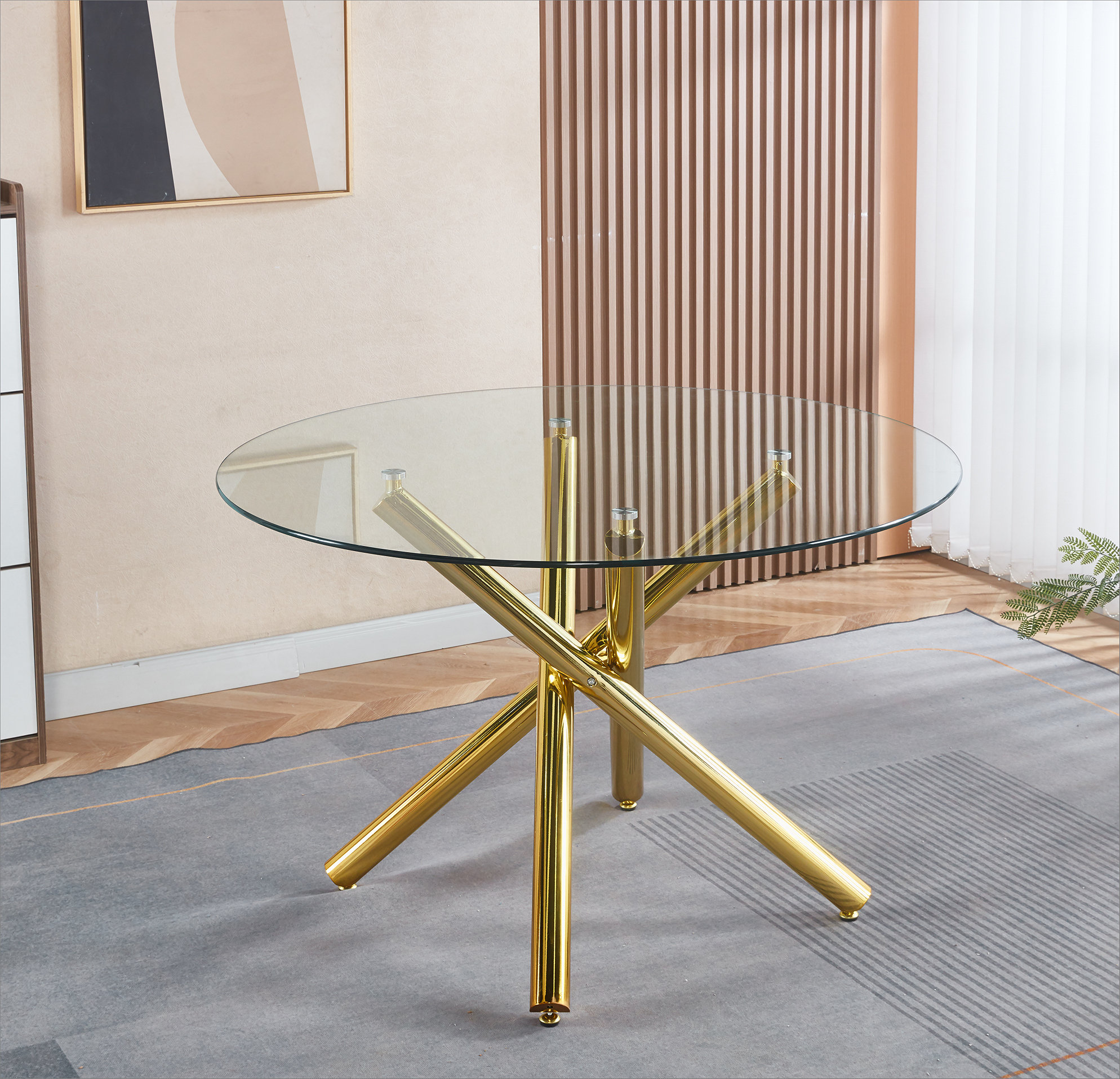Mercer41 Golden Dining Table with metal leg and glass,Modern Space ...