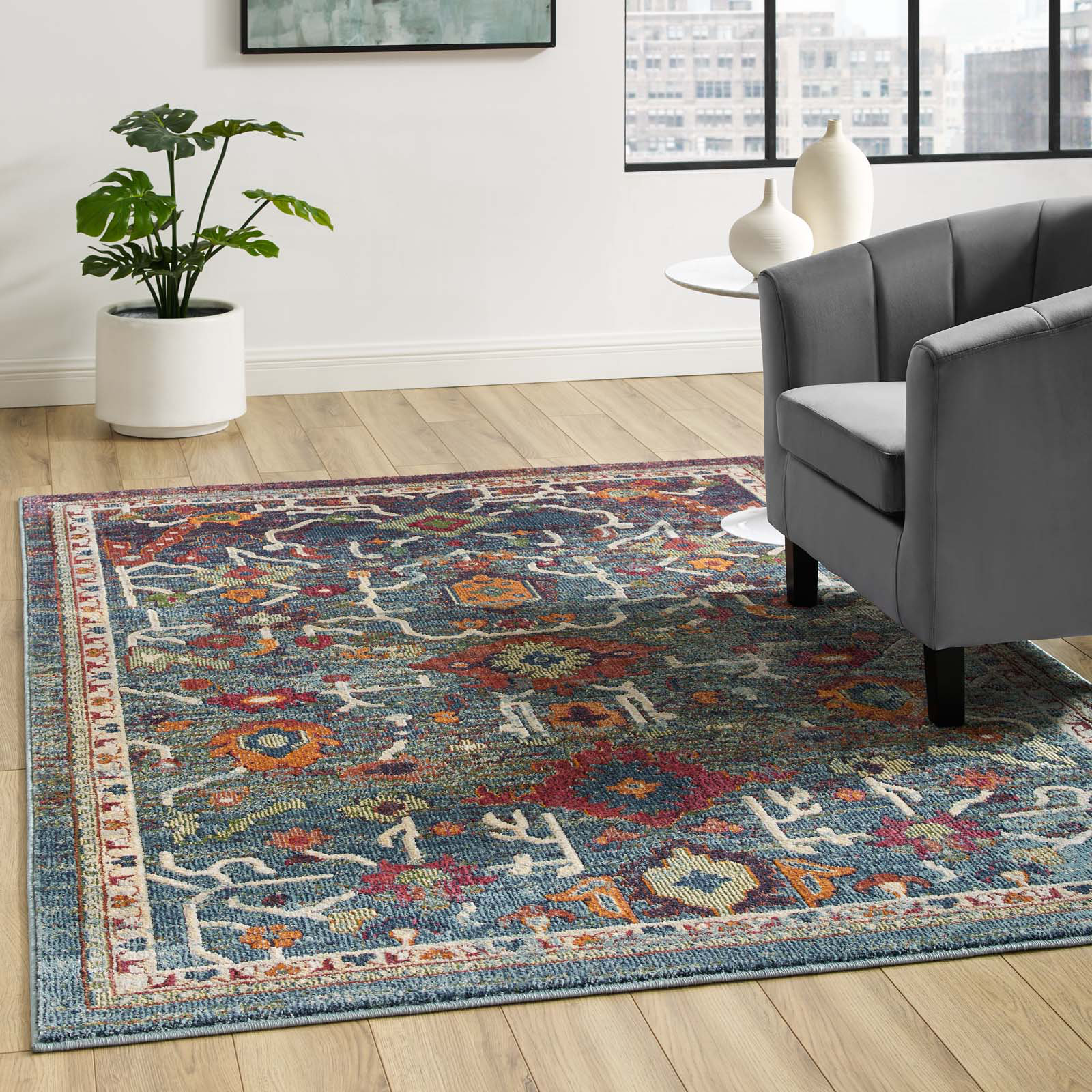 Modway Porch & Den Lanham Distressed Floral Area Rug | Wayfair