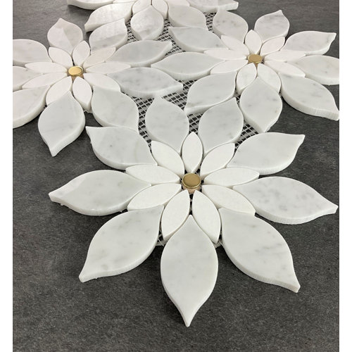 ES Stone 8.5" x 8.5" Flower Pattern Marble Mosaic Wall & Floor Tile ...
