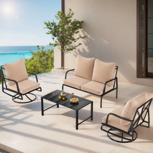 Lark Manor 4 - Person Outdoor Metal Conversation Set with Thick ...