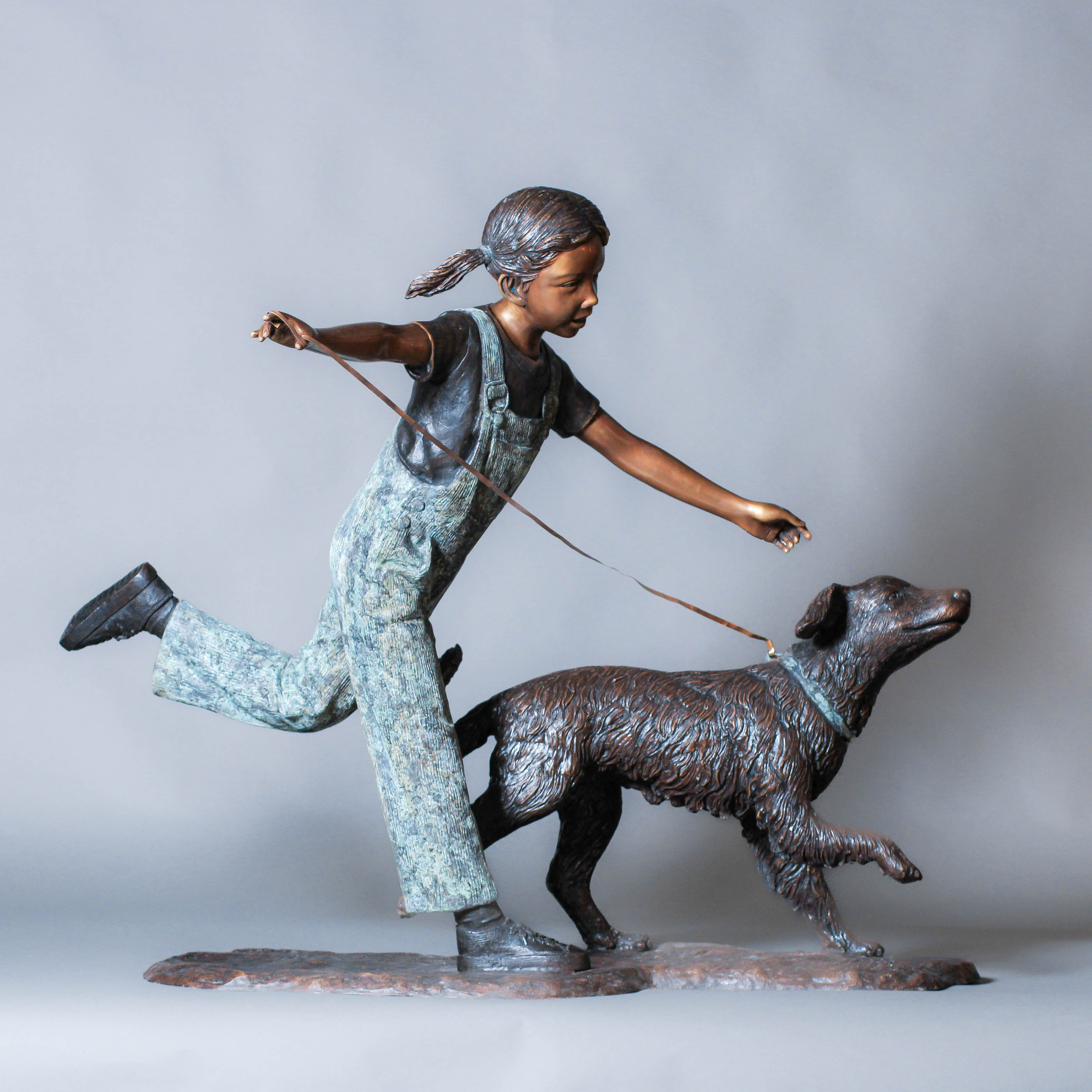 BRONZE & MORE Bronze Girl And Dog Running Statue - Wayfair Canada