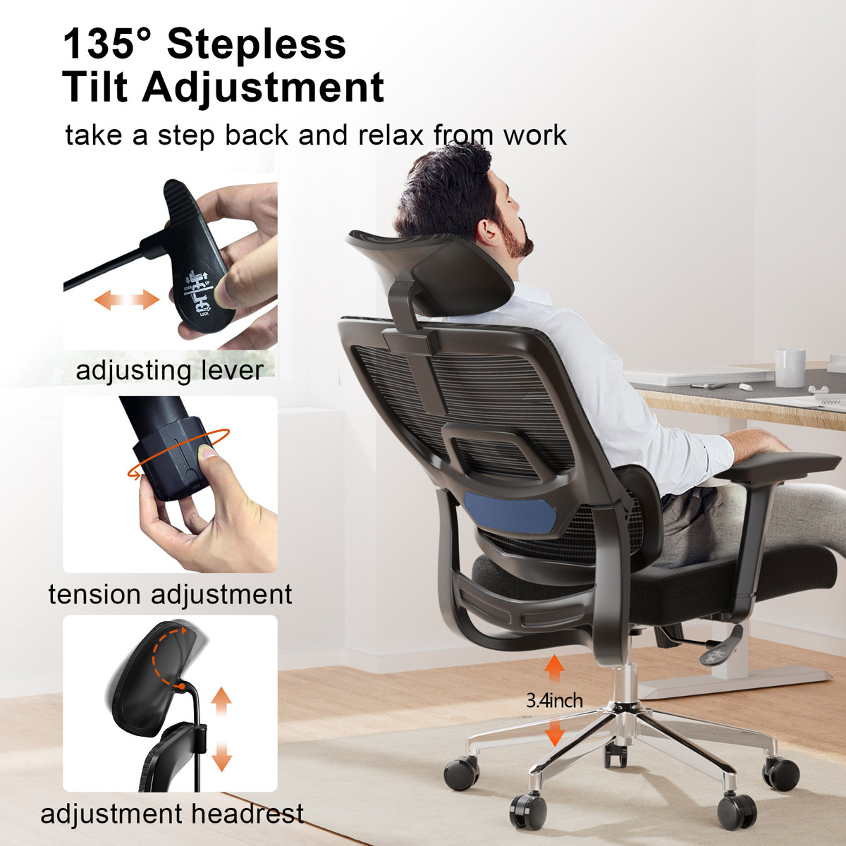 Inbox Zero Mersed Office Chair Ergonomic Office Chair with Adaptive ...