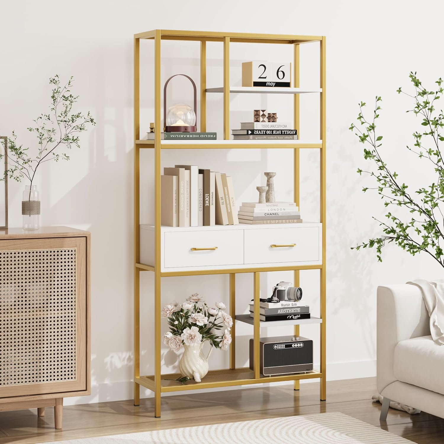 Everly Quinn Bookshelf, Tall Bookcase With Storage, 6-Tier Wood Large ...
