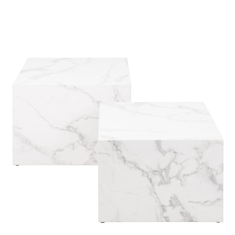 Metro Lane Dice Square Coffee Table Set in White Marble Carrara ...