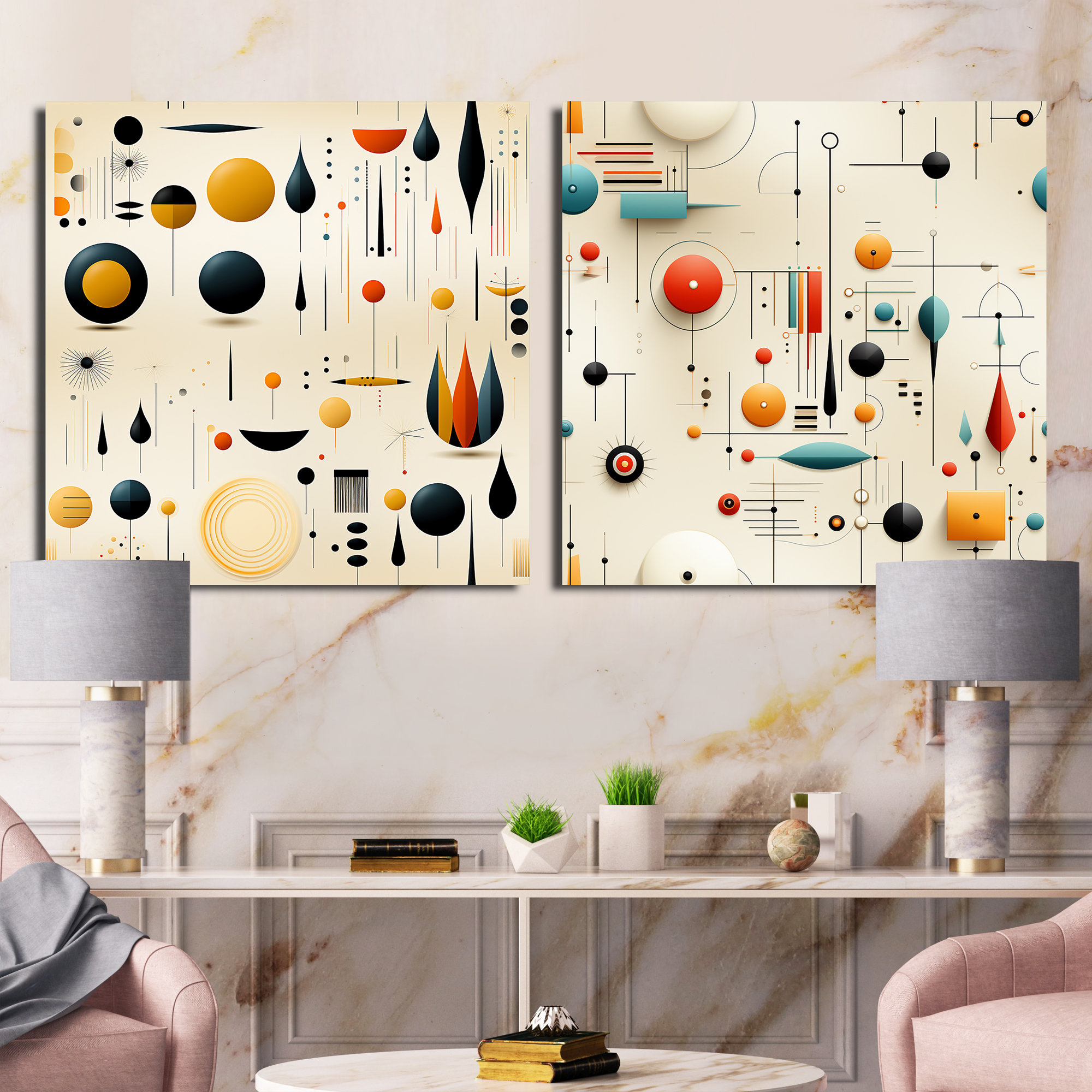 Design Art Mcm Graphic Artistry - Abstract Shapes Square Collage Set Of ...