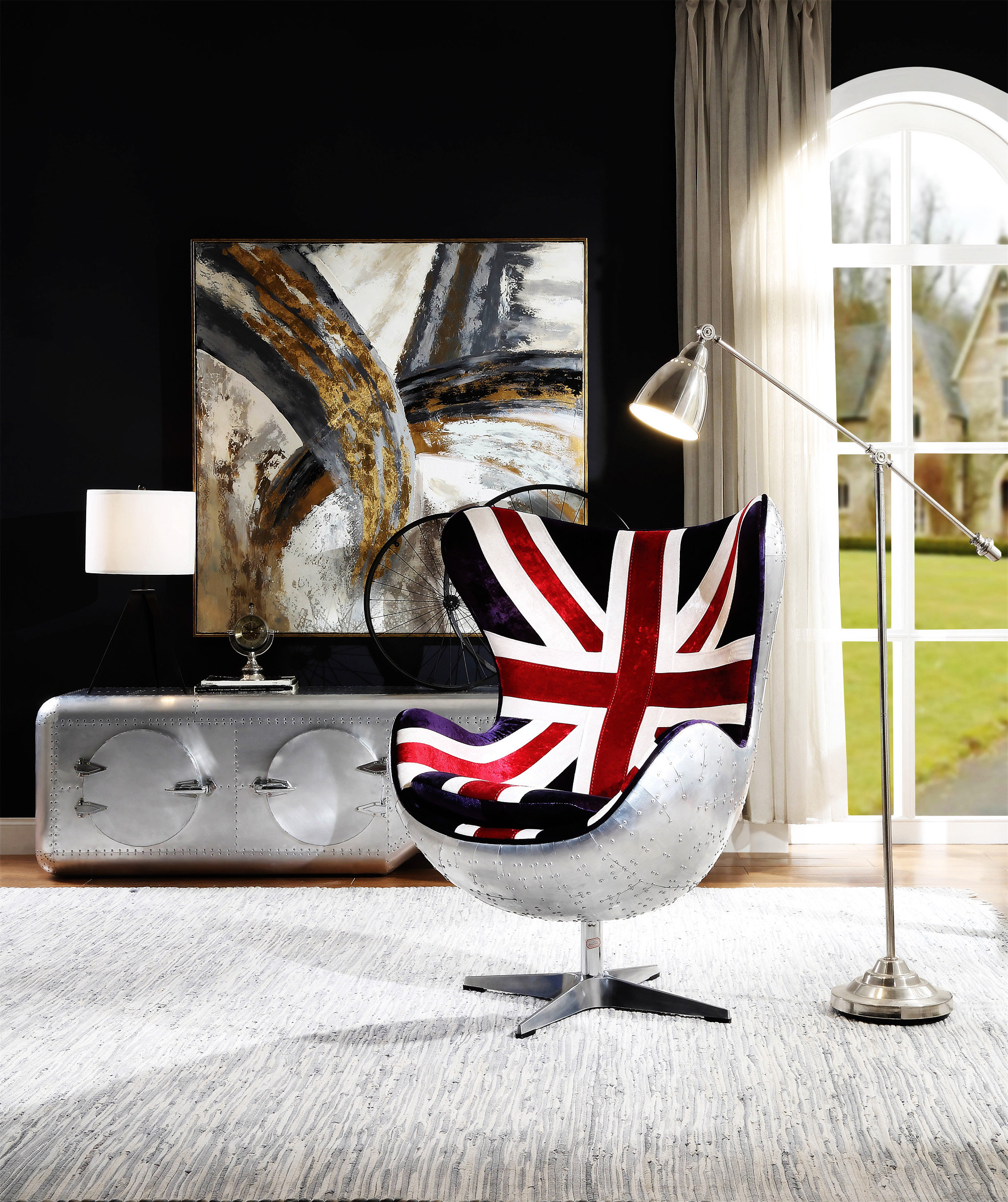 Williston Forge Brancaster Pattern Fabric & Aluminum Accent Chair With ...